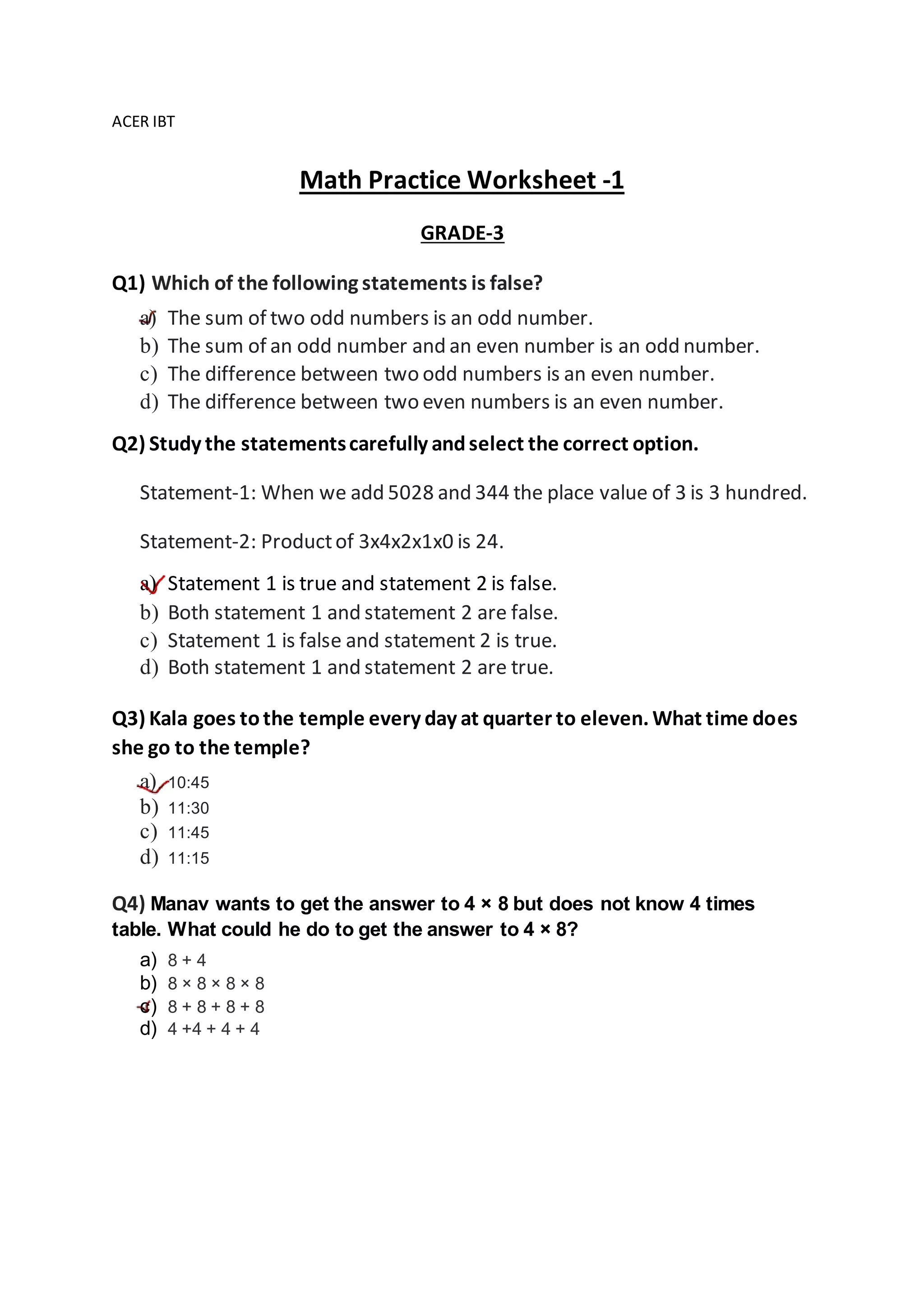 Acer ibt maths 1 , 2 , 3 , 4 | DOCX