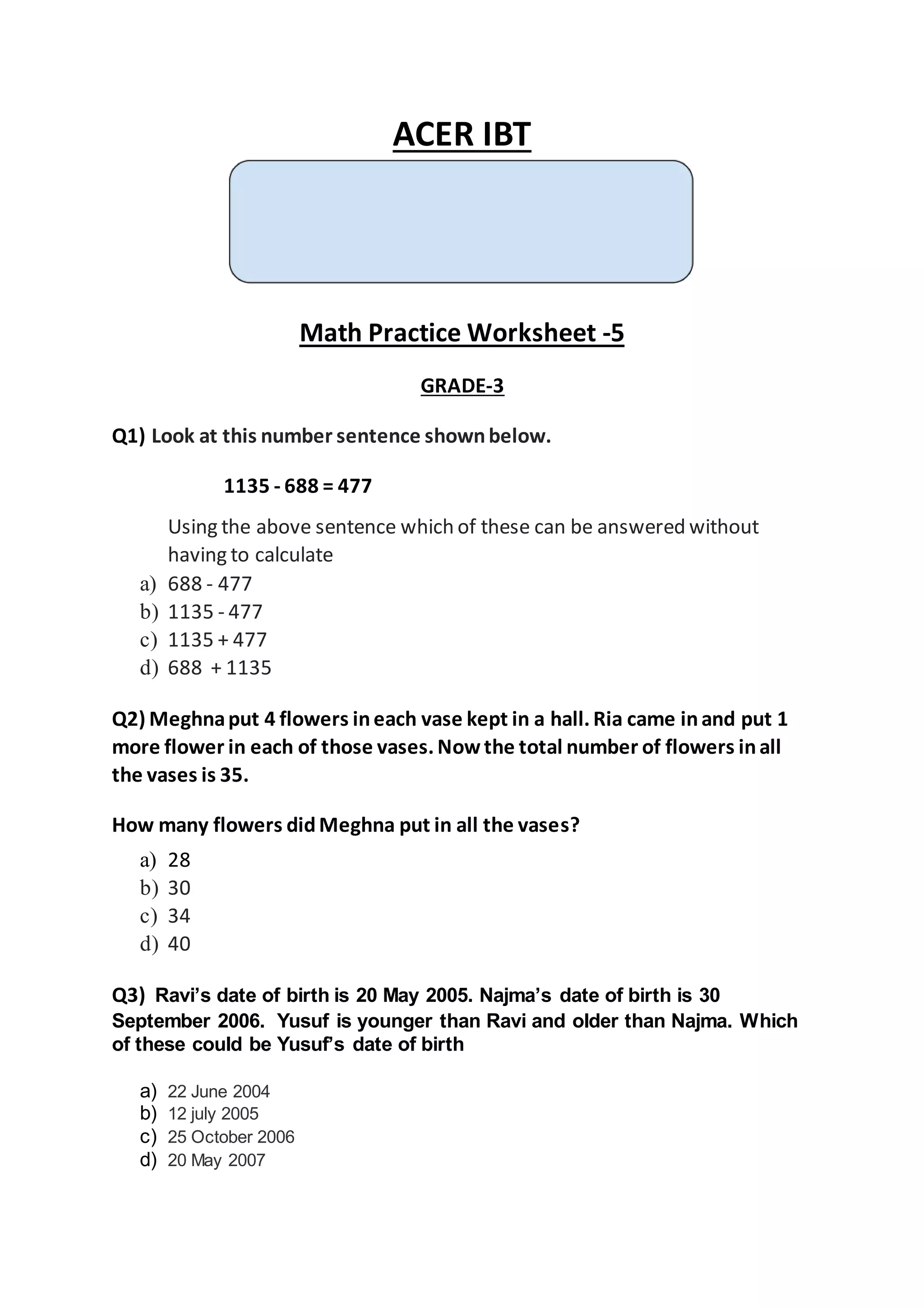 Acer ibt maths 1 , 2 , 3 , 4 | DOCX
