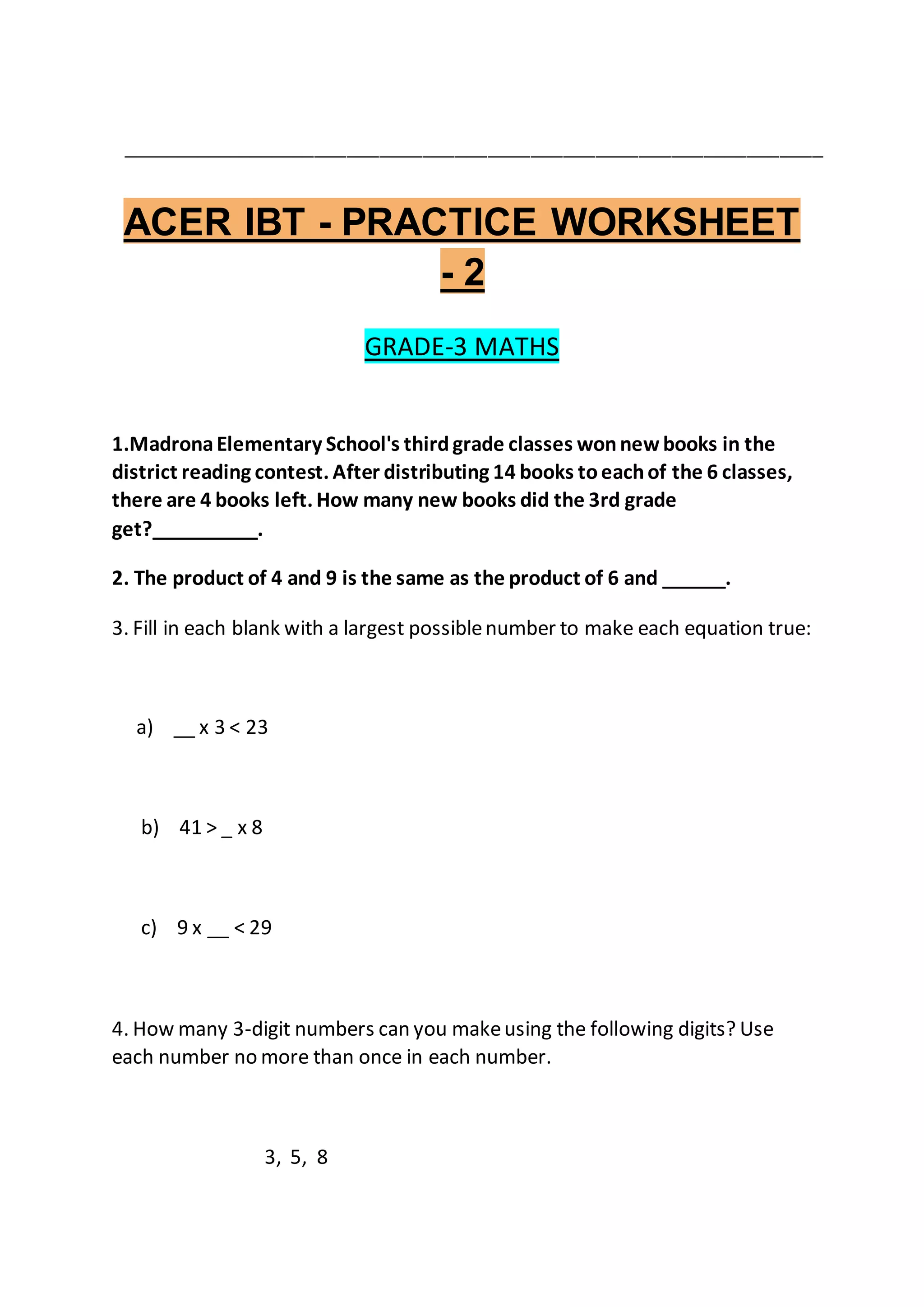 Acer ibt maths 1 , 2 , 3 , 4 | DOCX
