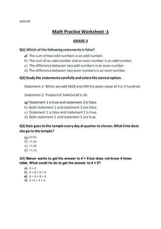 Acer ibt maths 1 , 2 , 3 , 4 | DOCX