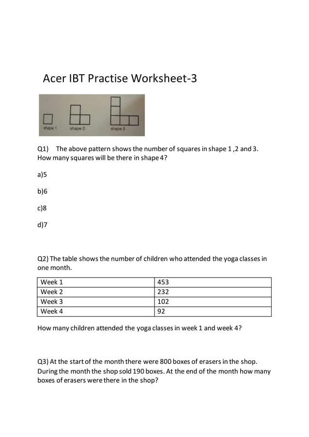 Acer ibt maths 1 , 2 , 3 , 4 | PDF