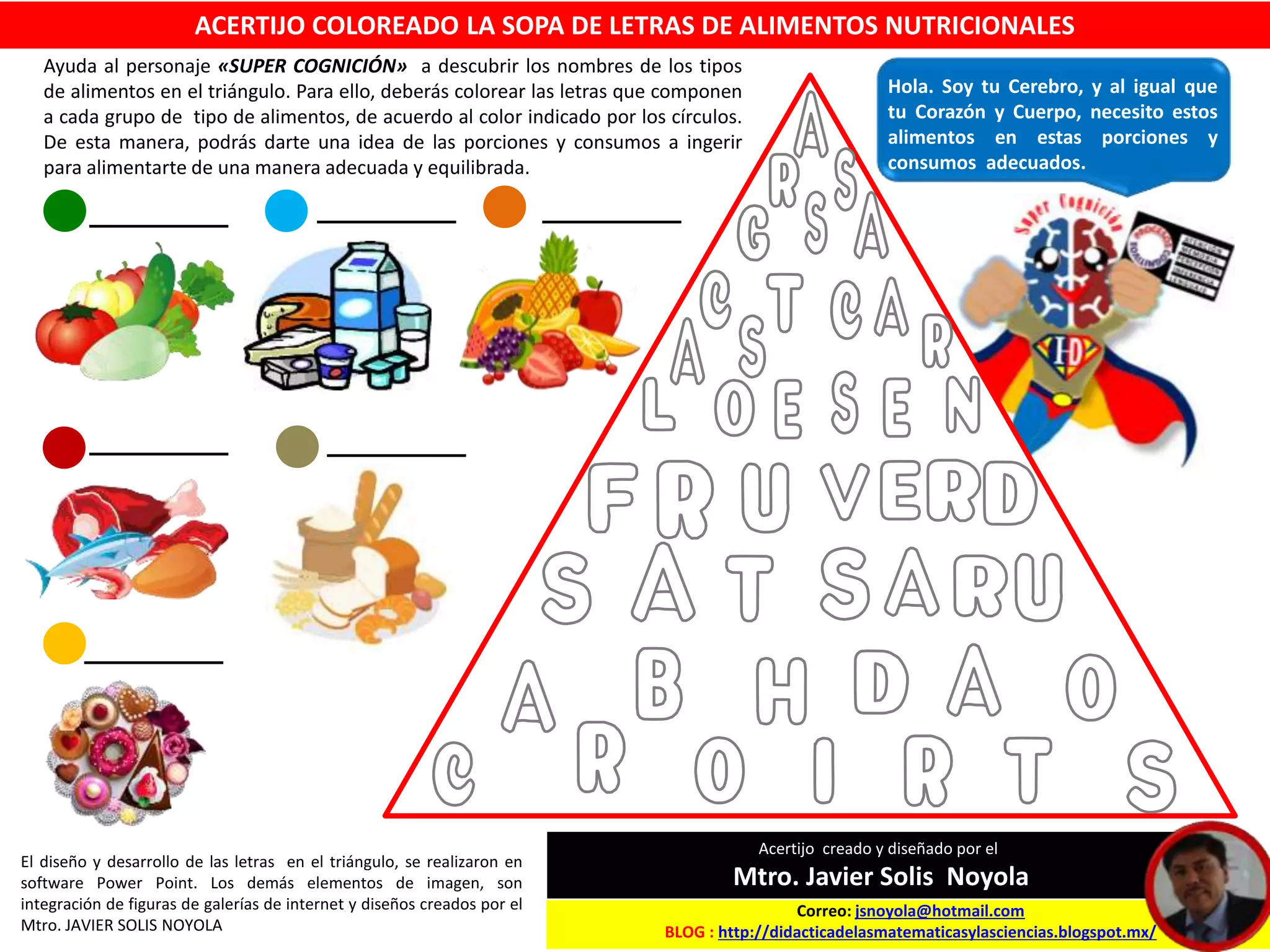 ACERTIJO COLOREANDO LA SOPA DE LETRAS DE ALIMENTOS NUTRICIONALES | PPTX
