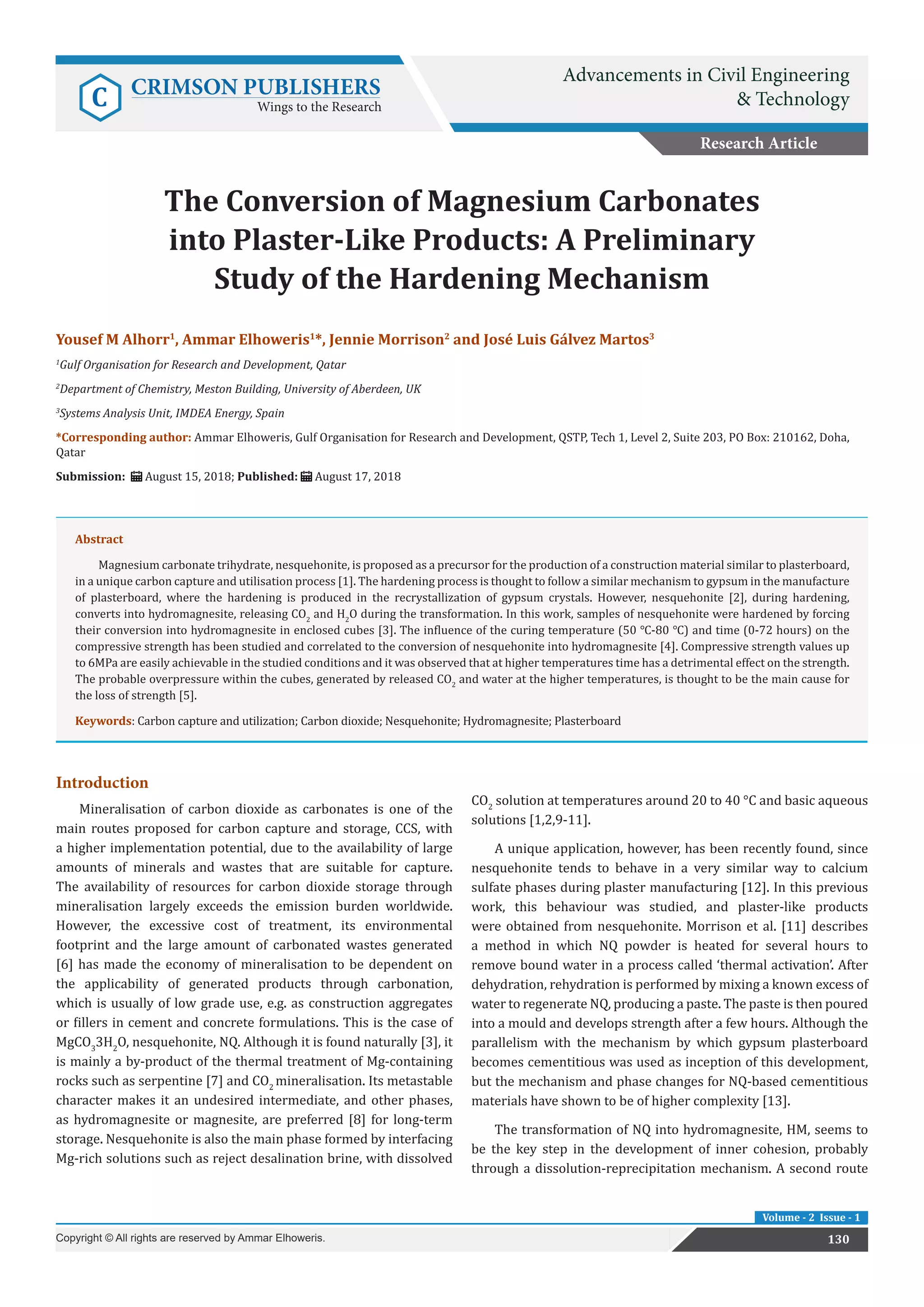 The Conversion of Magnesium Carbonates into Plaster-Like Products: A ...