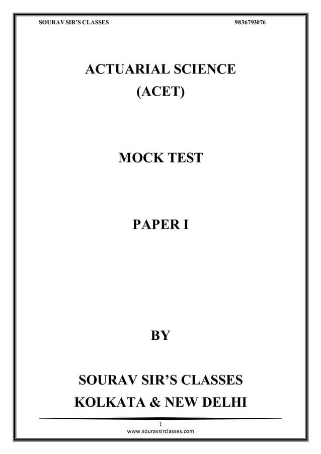 ACTUARIAL SCIENCE | MODEL TEST EXAM | NOTES SOLUTIONS STUDY MATERIAL BY ...