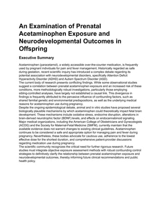 An Examination of Prenatal Acetaminophen Exposure and Neurodevelopmental Outcomes in Offspring | PDF