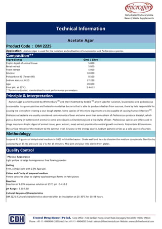 ACETATE AGAR - Dehydrated Culture Media | PDF