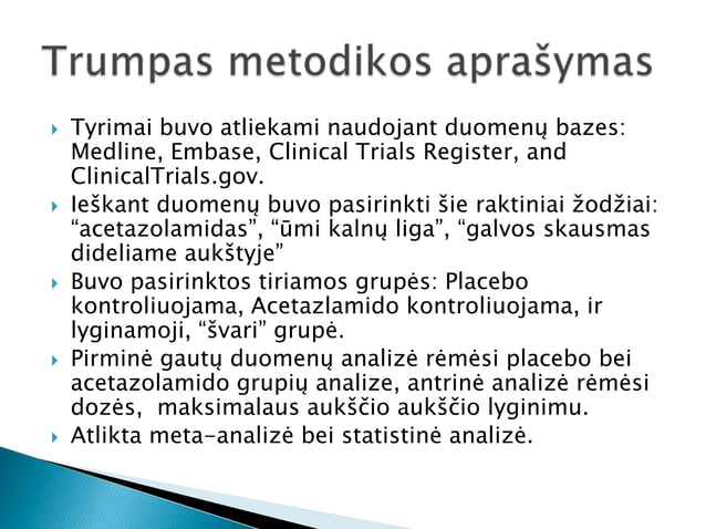 Acetazolamidas ūmios kalnų ligos prevencijai | PPTX