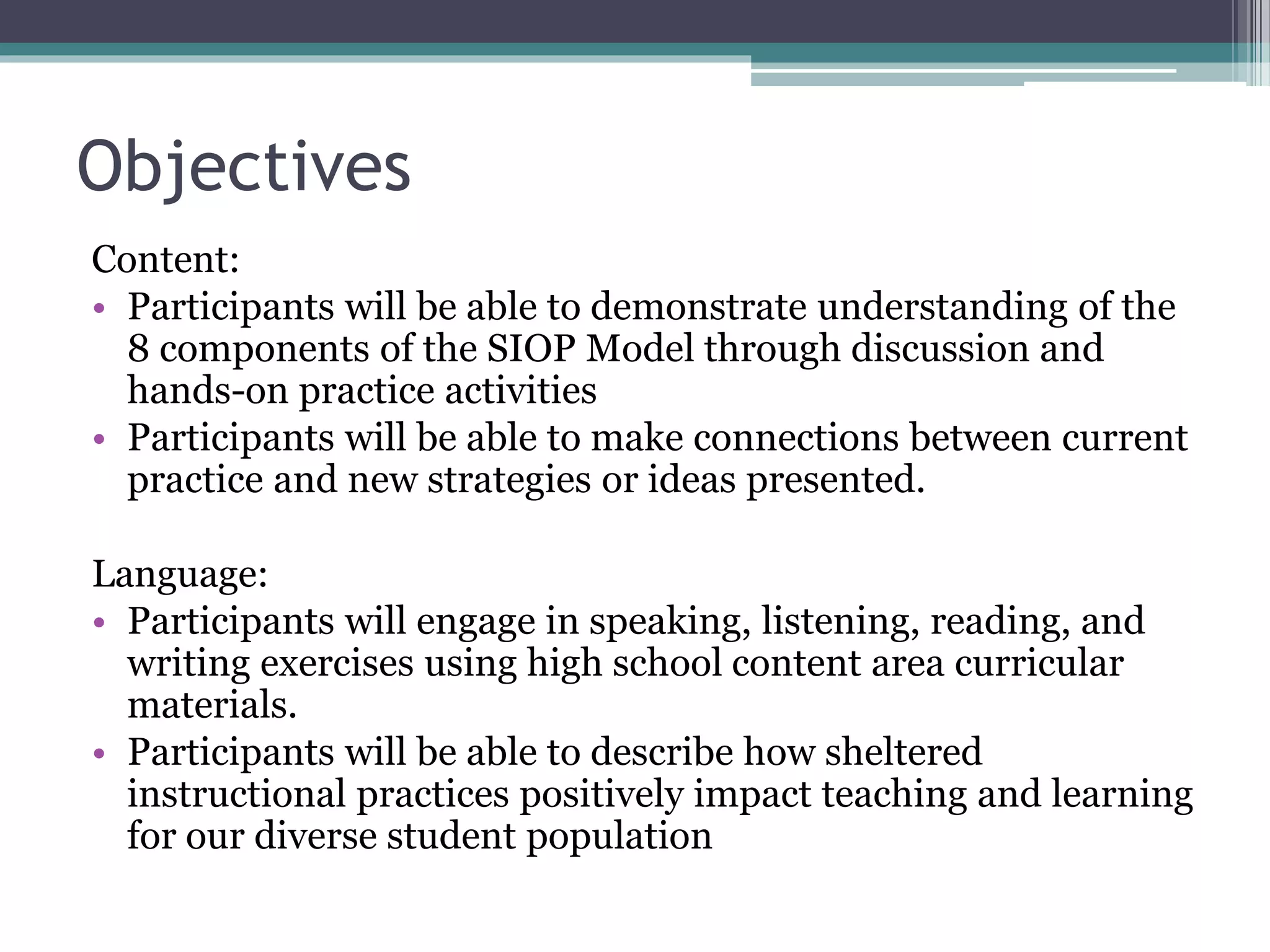 The SIOP model...an Overview | PPTX
