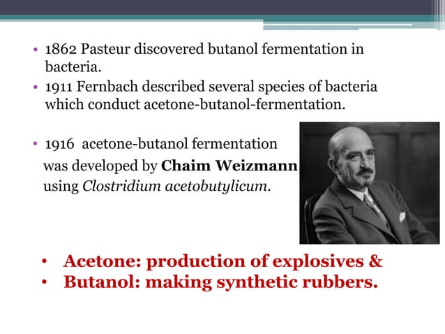 Acetone and butanol fermentation | PPTX | Chemistry | Science