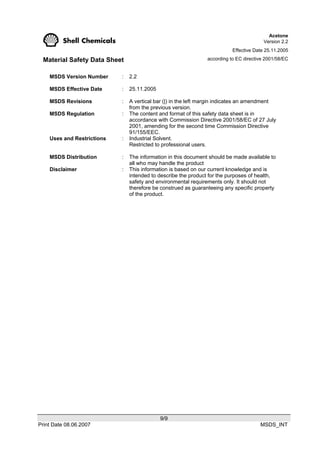 Acetone msds shell | PDF