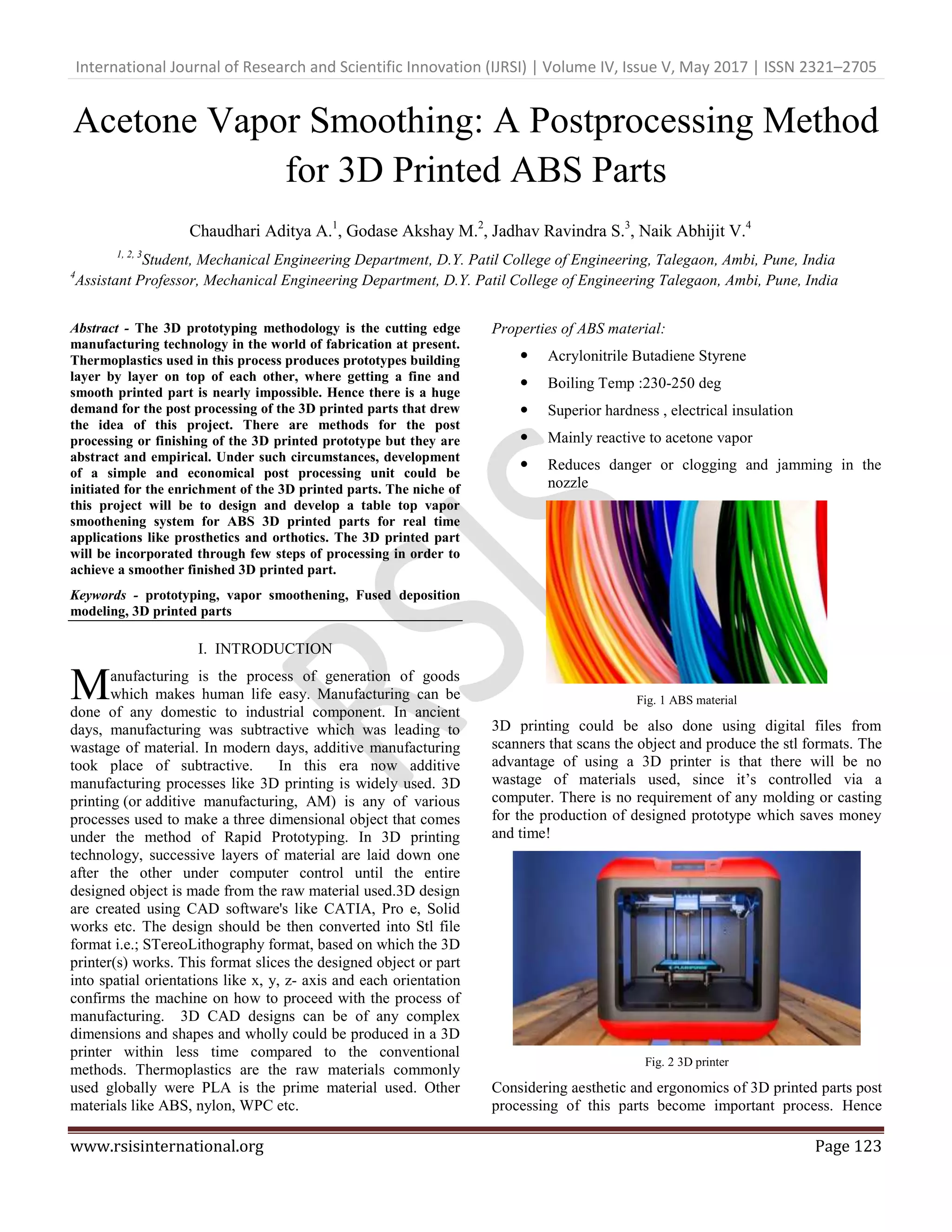 Acetone Vapor Smoothing: A Postprocessing Method for 3D Printed ABS Parts | PDF | 3-D Graphics ...