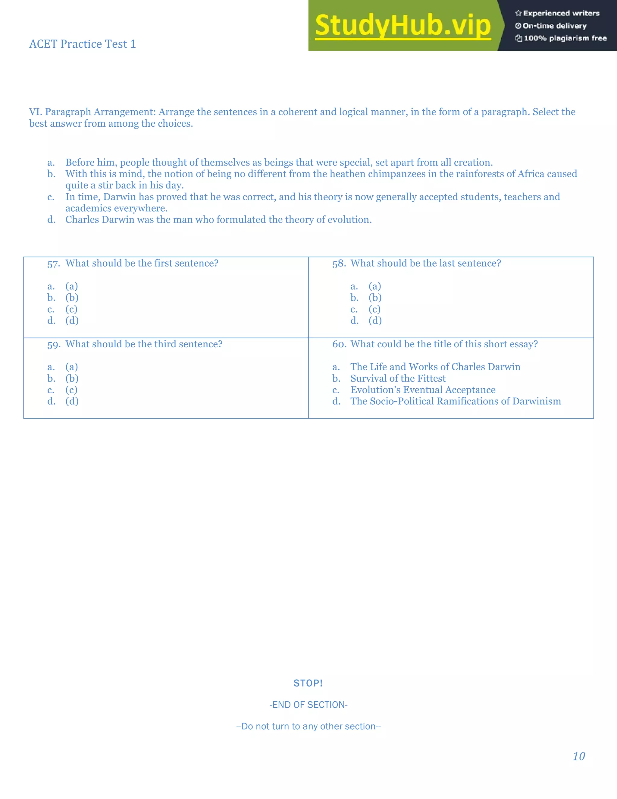 ACET Practice Test 1 ACET Practice Test Booklet | PDF