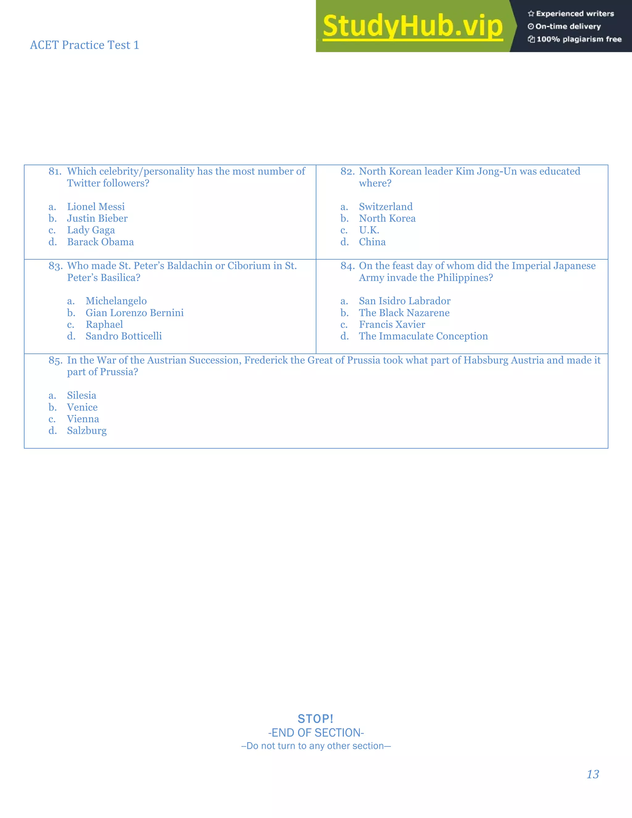 ACET Practice Test 1 ACET Practice Test Booklet | PDF