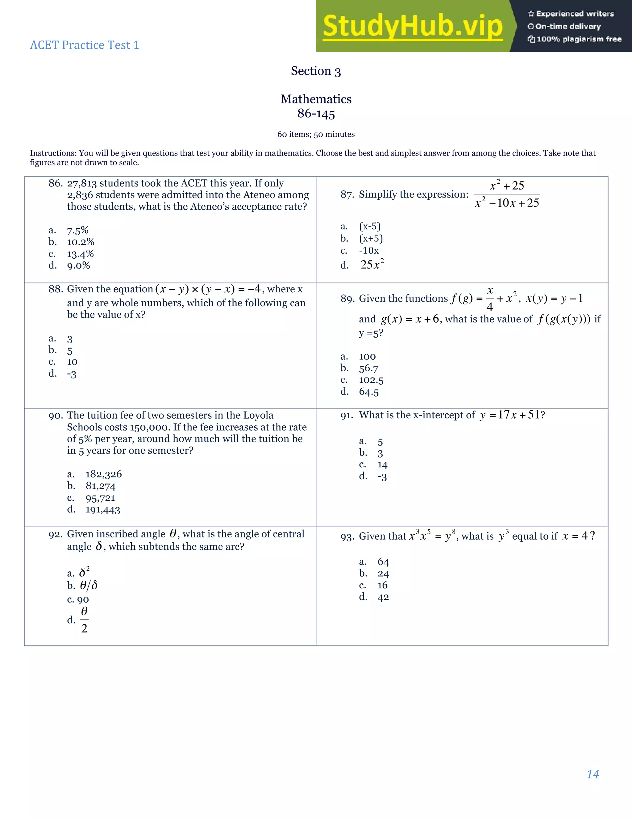 ACET Practice Test 1 ACET Practice Test Booklet | PDF