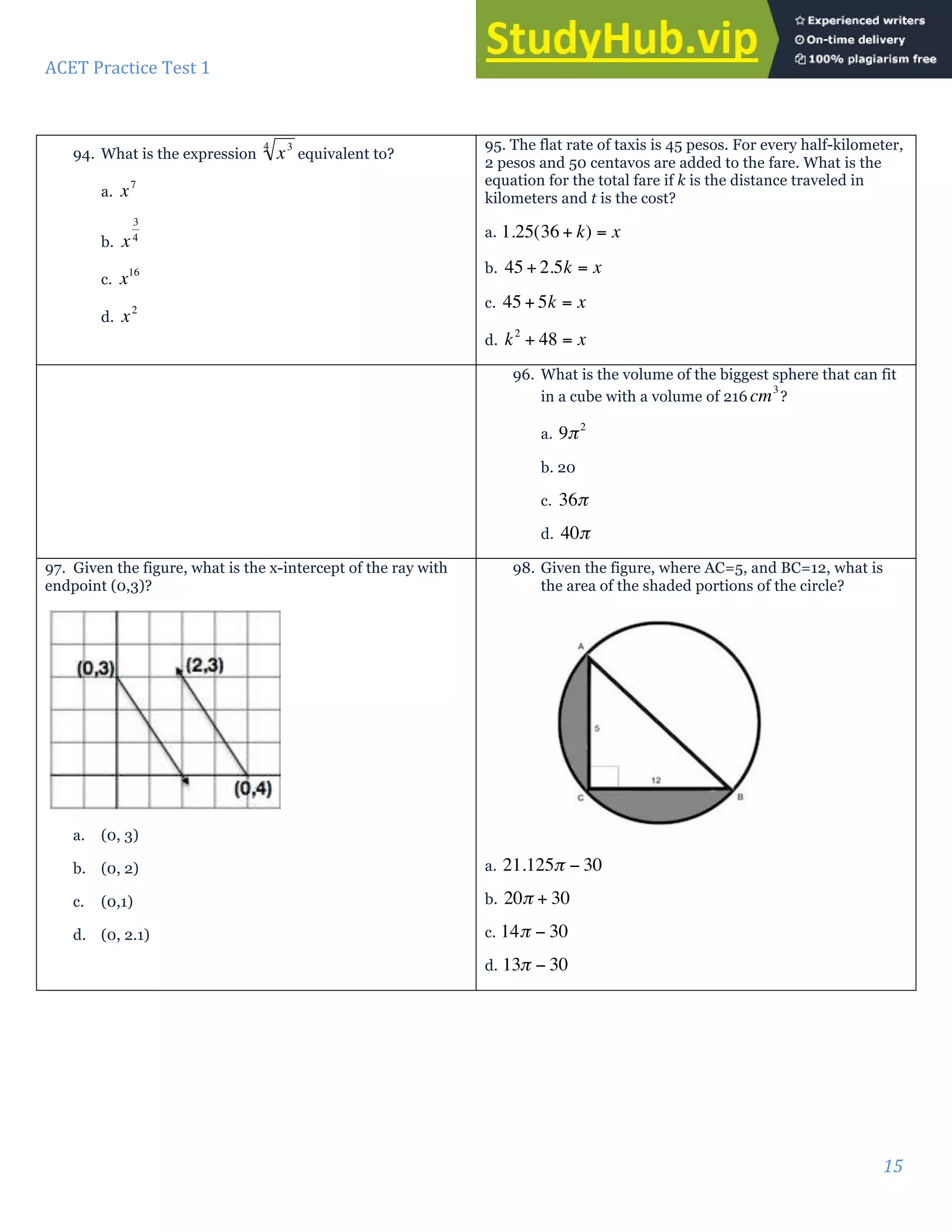 ACET Practice Test 1 ACET Practice Test Booklet | PDF