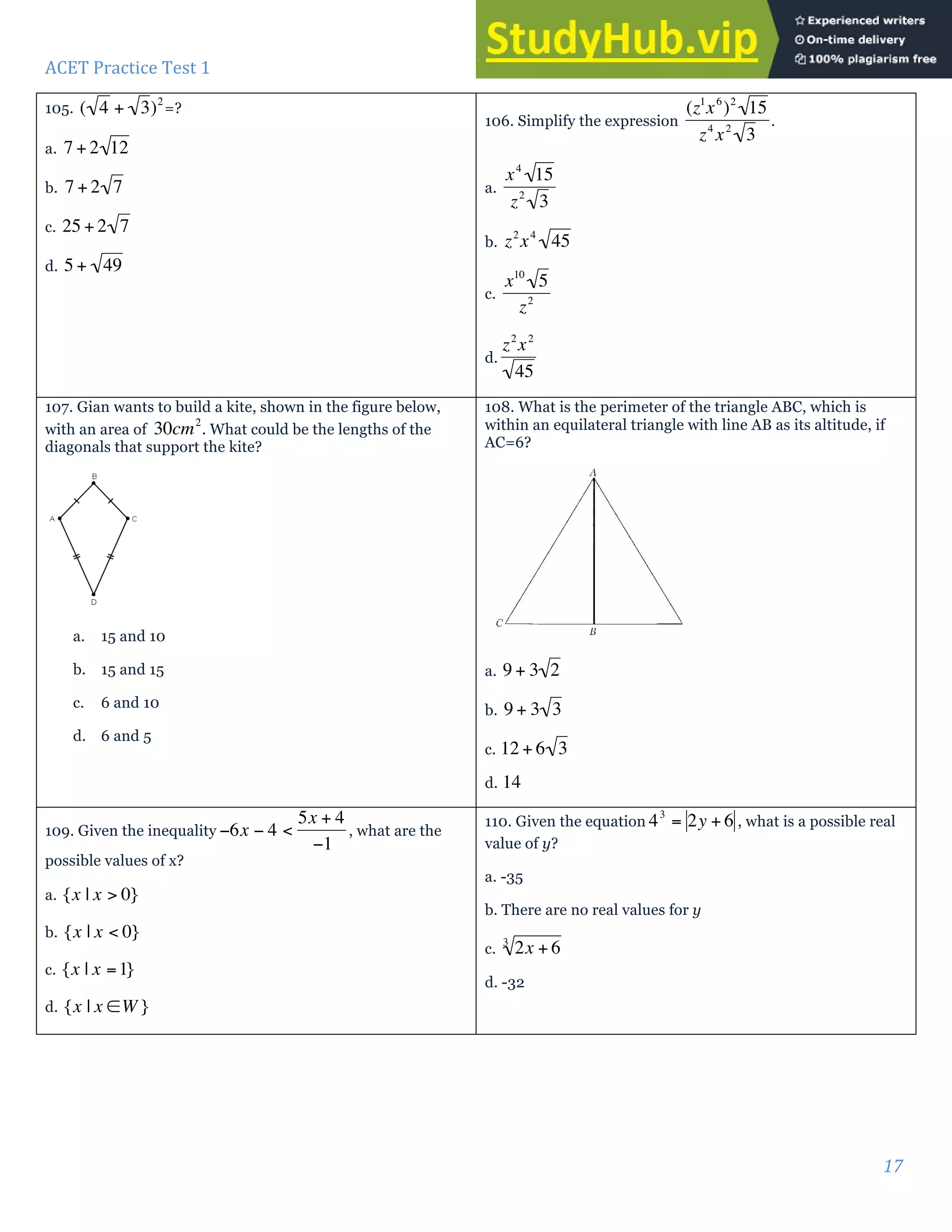 ACET Practice Test 1 ACET Practice Test Booklet | PDF