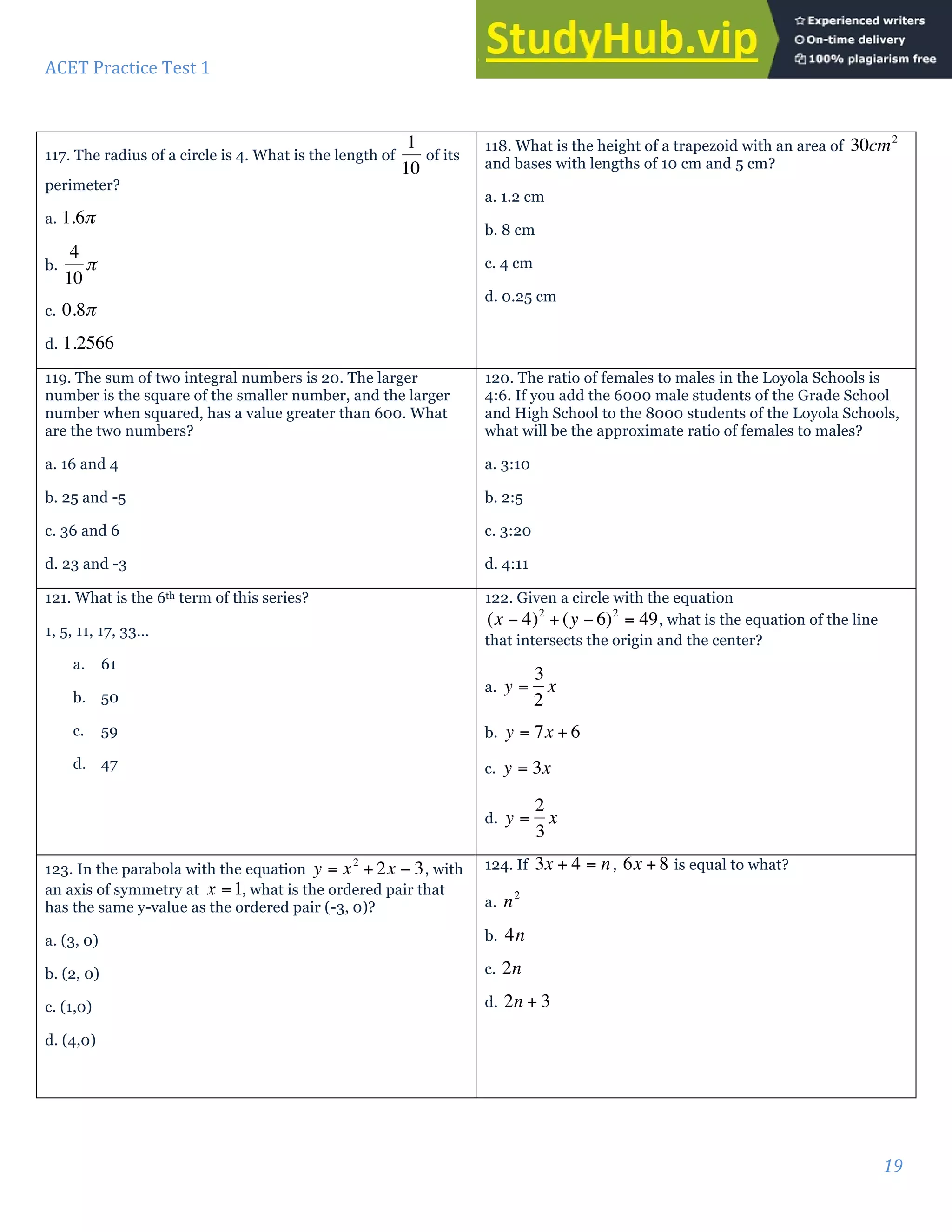 ACET Practice Test 1 ACET Practice Test Booklet | PDF