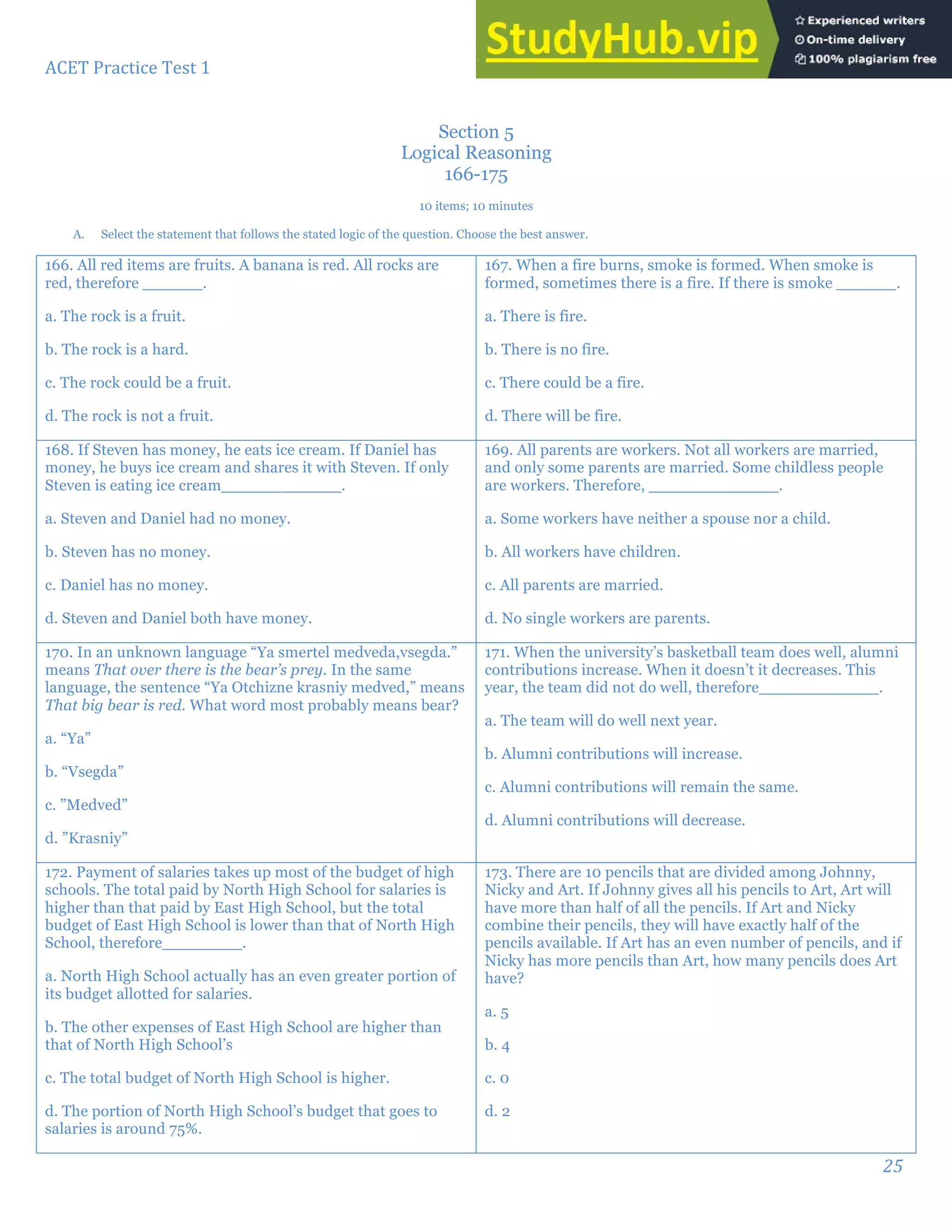 ACET Practice Test 1 ACET Practice Test Booklet | PDF