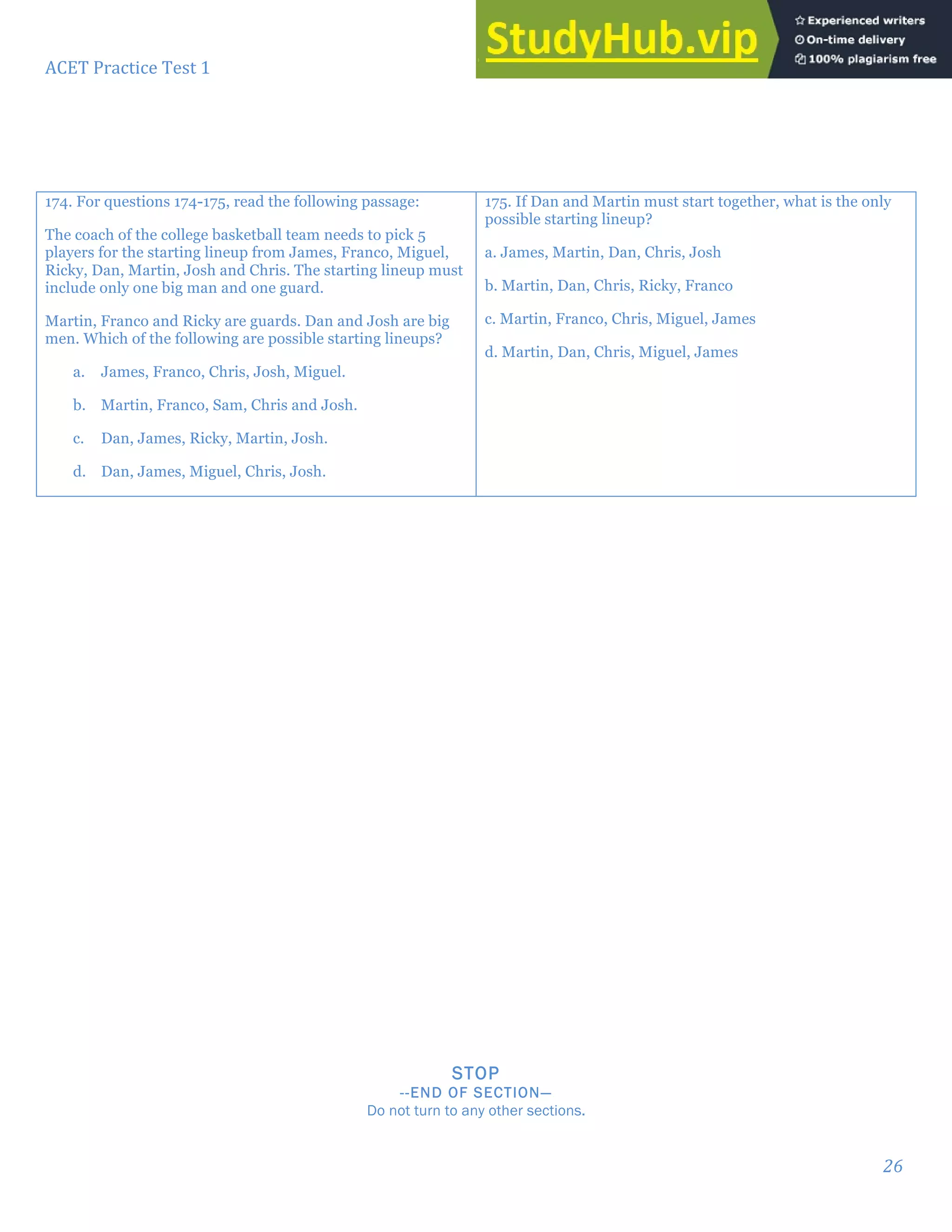 ACET Practice Test 1 ACET Practice Test Booklet | PDF