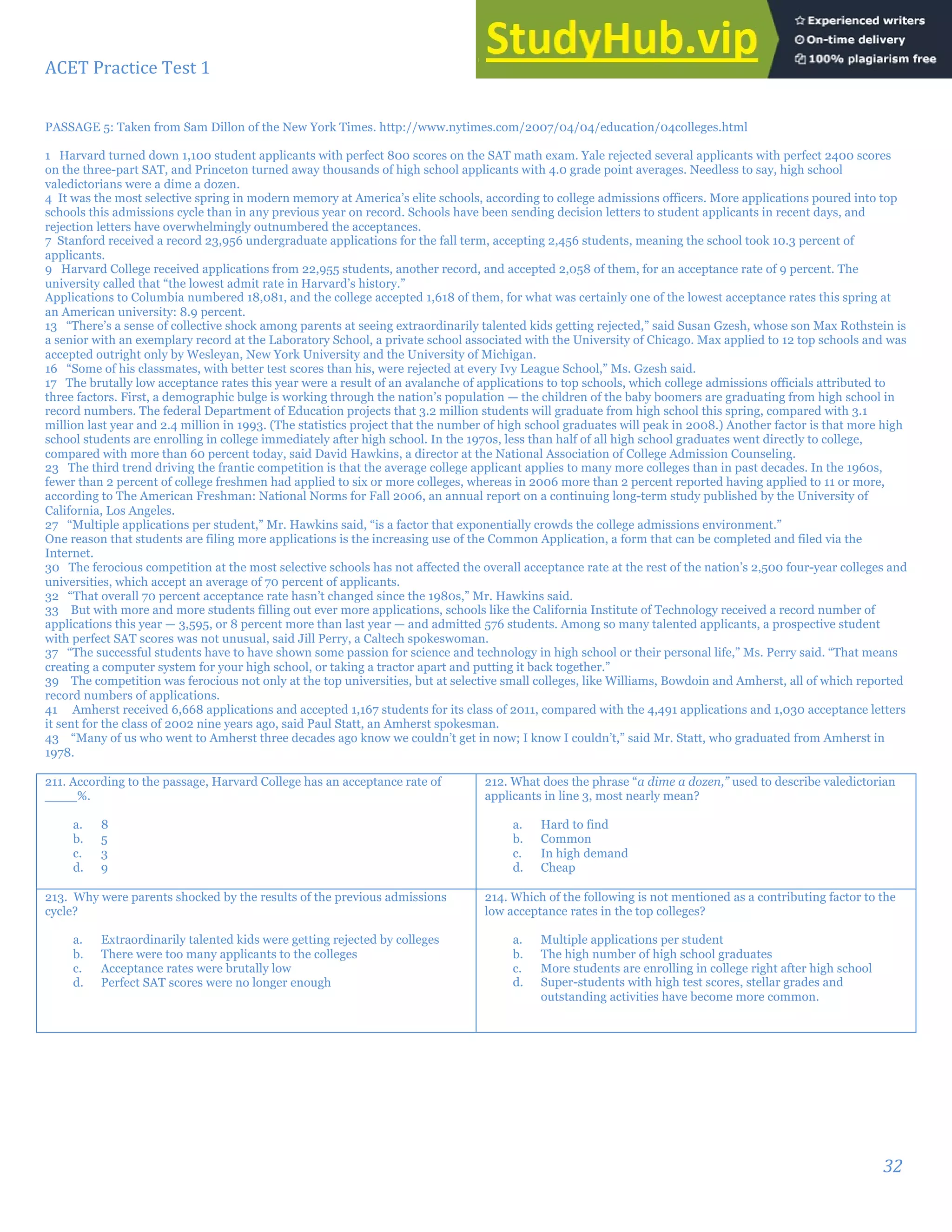 ACET Practice Test 1 ACET Practice Test Booklet | PDF