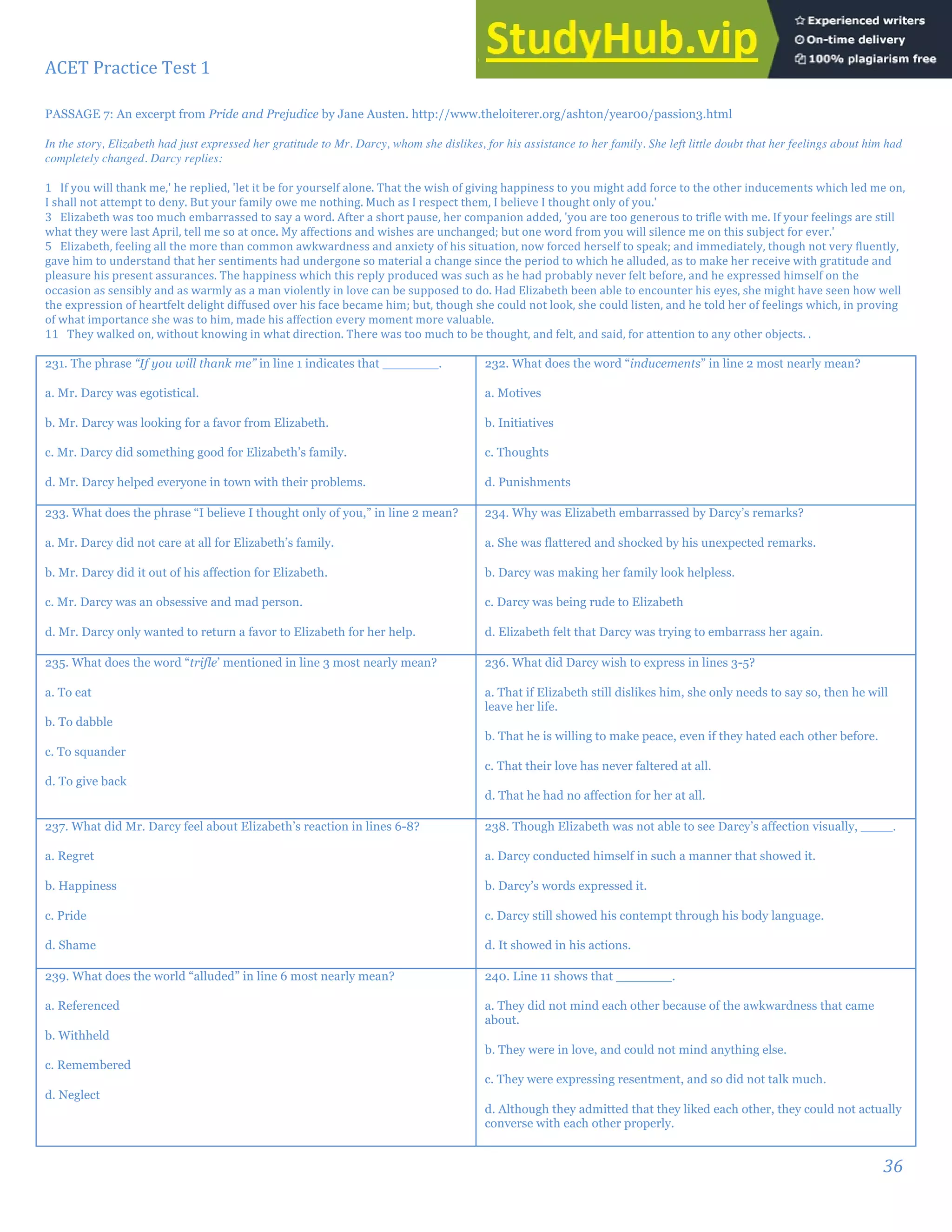 ACET Practice Test 1 ACET Practice Test Booklet | PDF