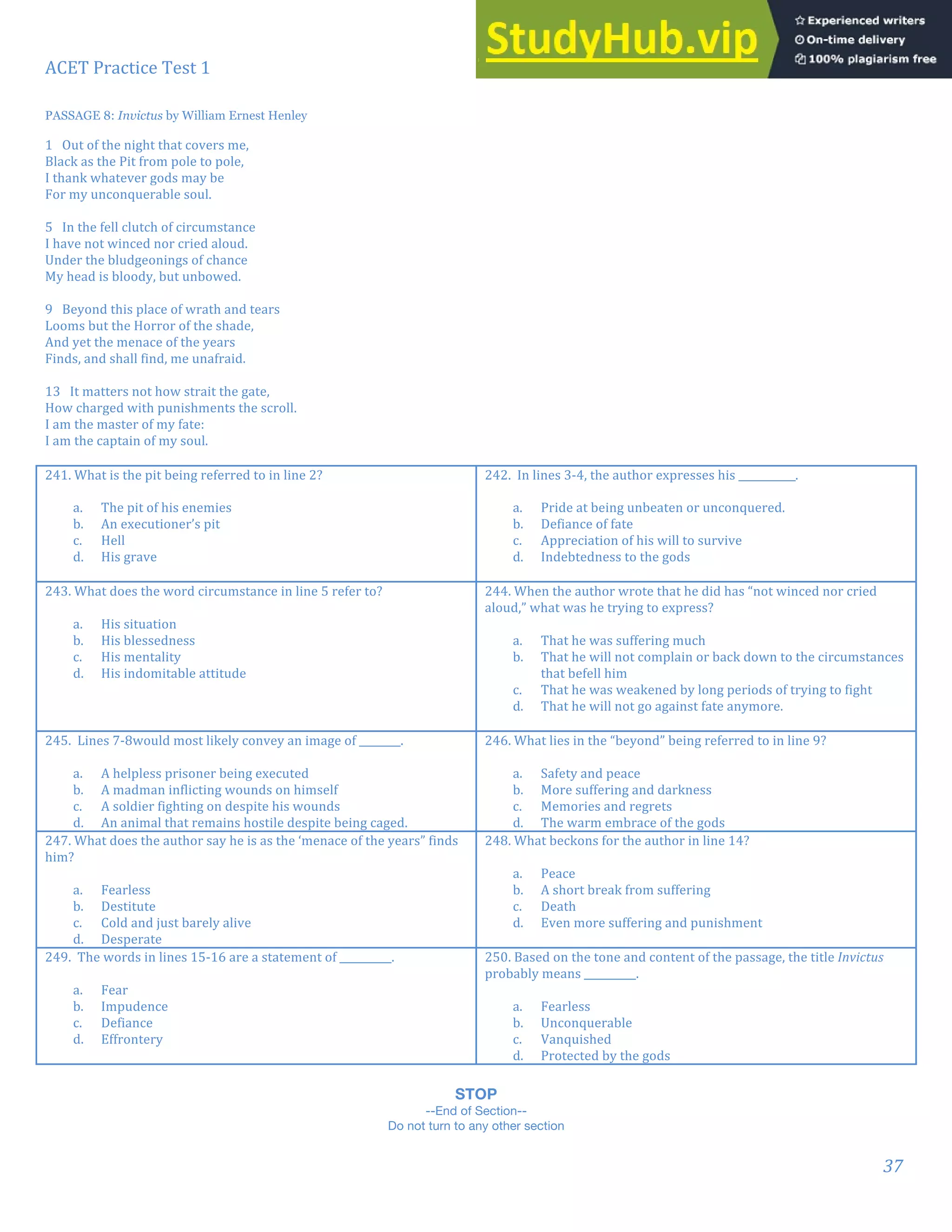 ACET Practice Test 1 ACET Practice Test Booklet | PDF