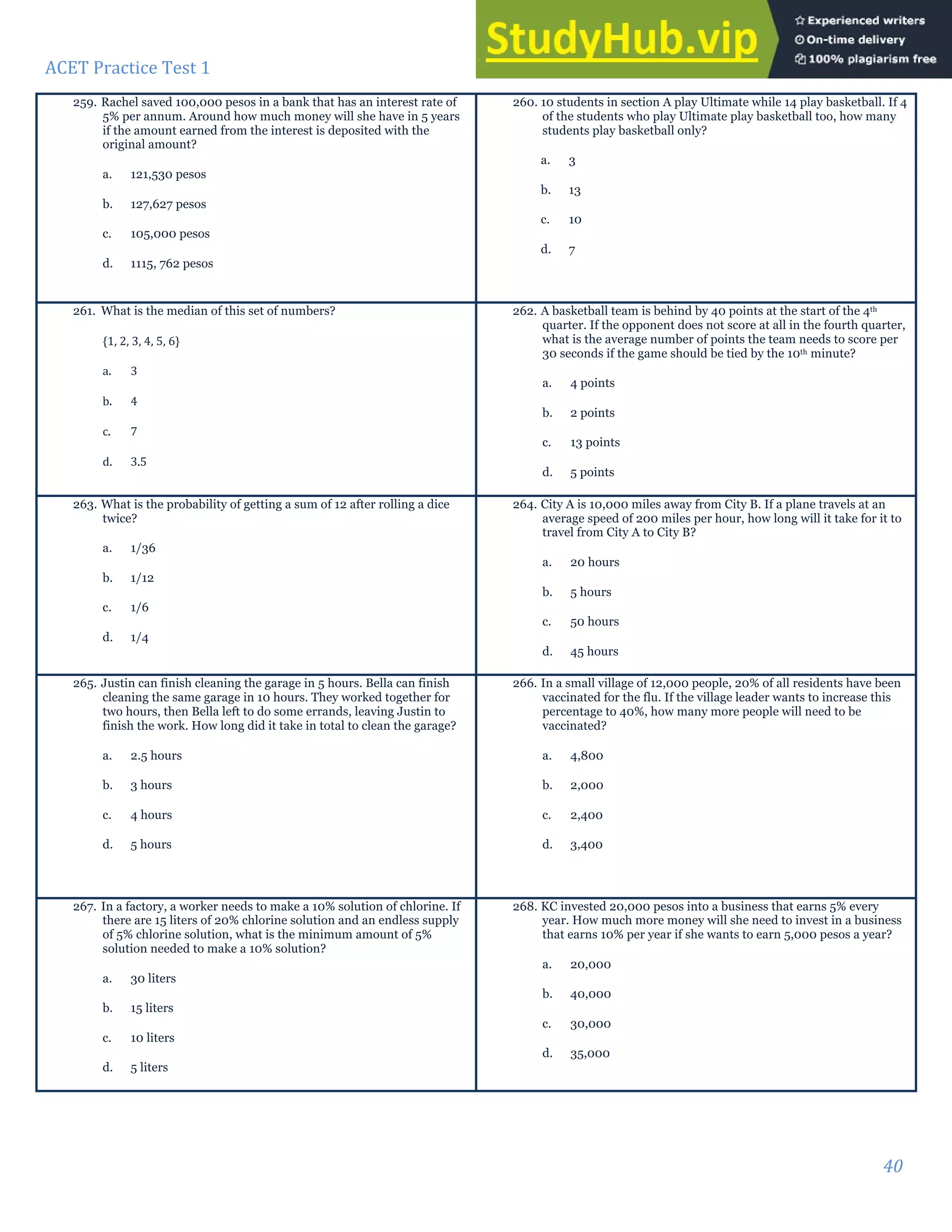 ACET Practice Test 1 ACET Practice Test Booklet | PDF