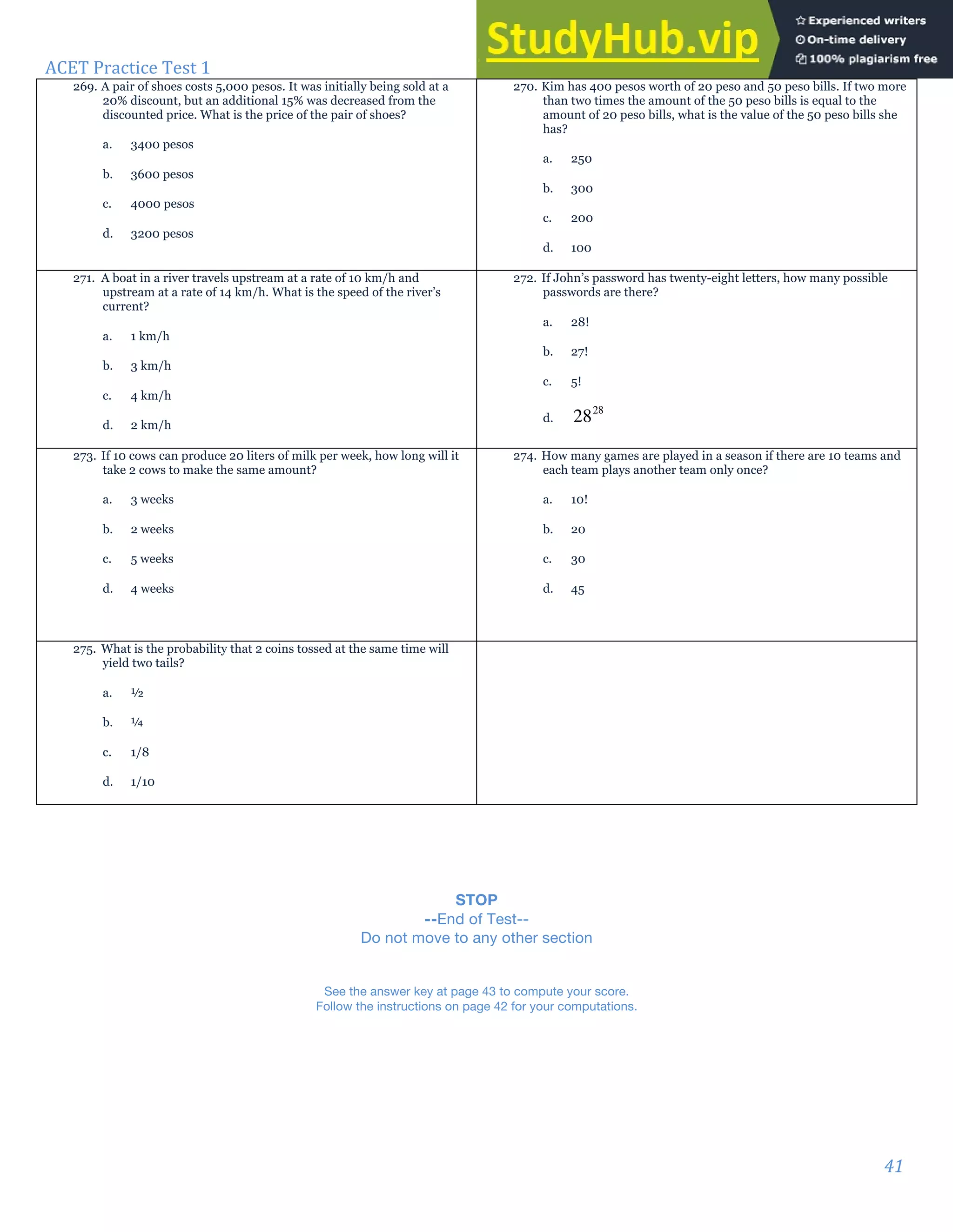 ACET Practice Test 1 ACET Practice Test Booklet | PDF