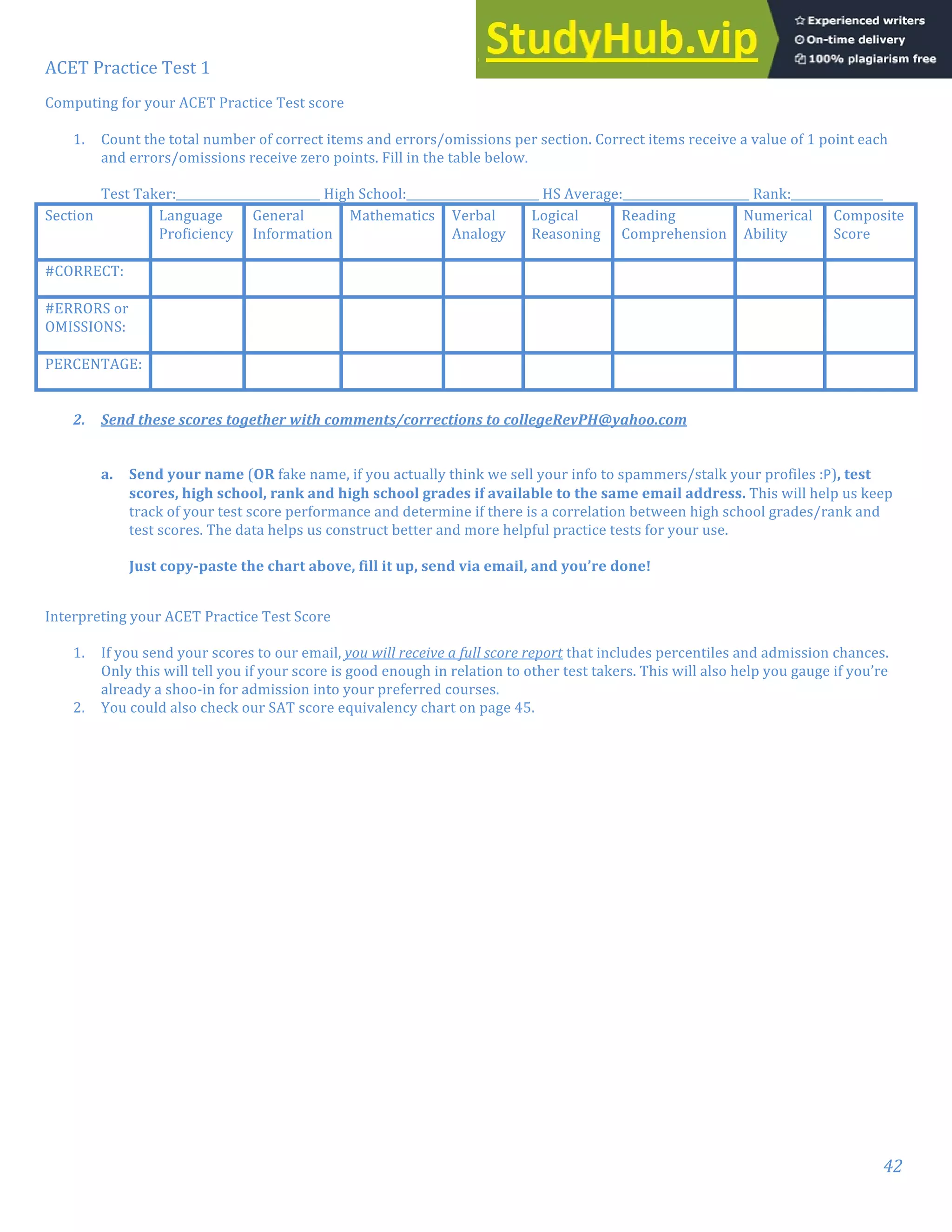ACET Practice Test 1 ACET Practice Test Booklet | PDF