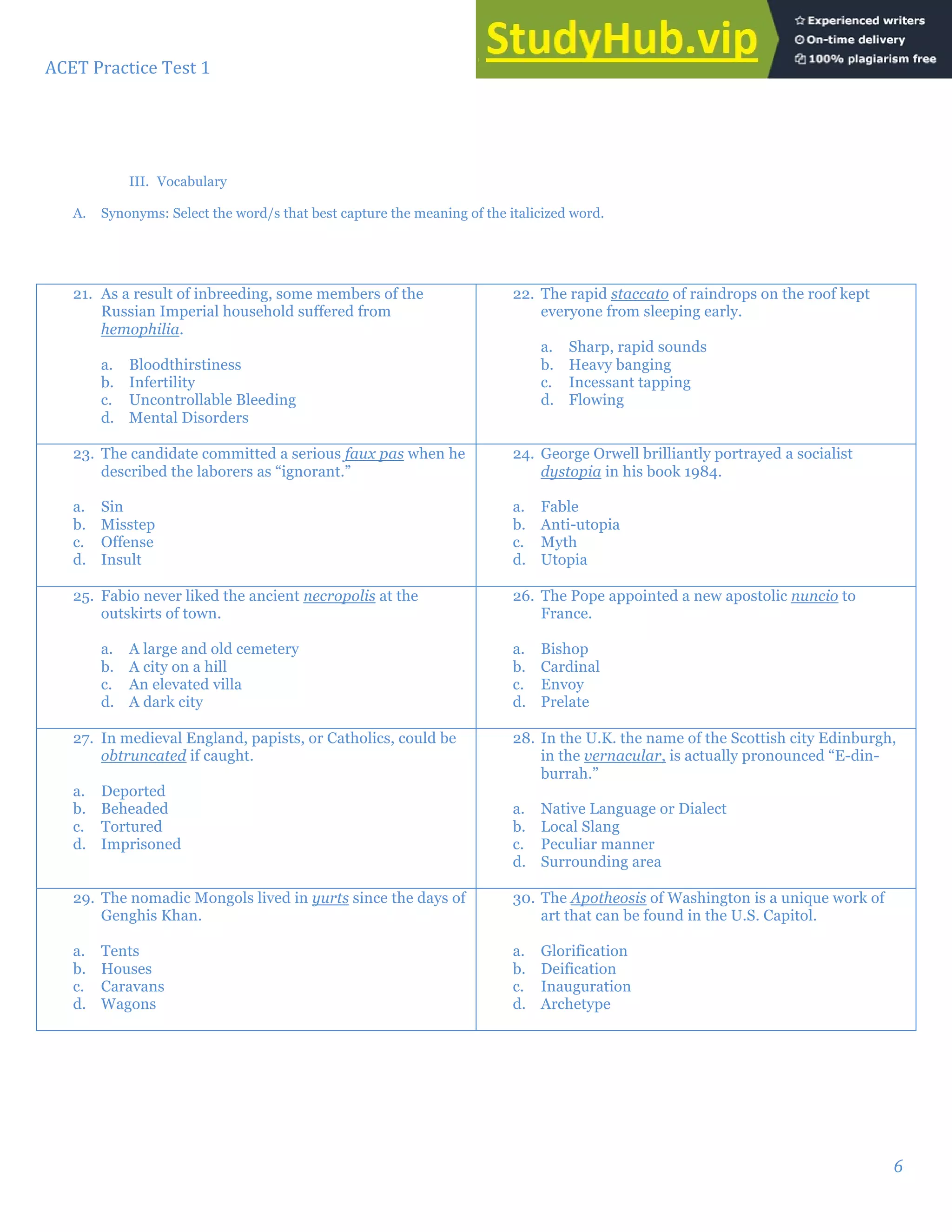 ACET Practice Test 1 ACET Practice Test Booklet | PDF