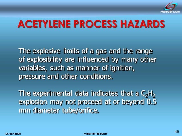 ACETYLENE SAFETY & ACETYLENE PROCESS HAZARDS | PPTX | Chemistry | Science