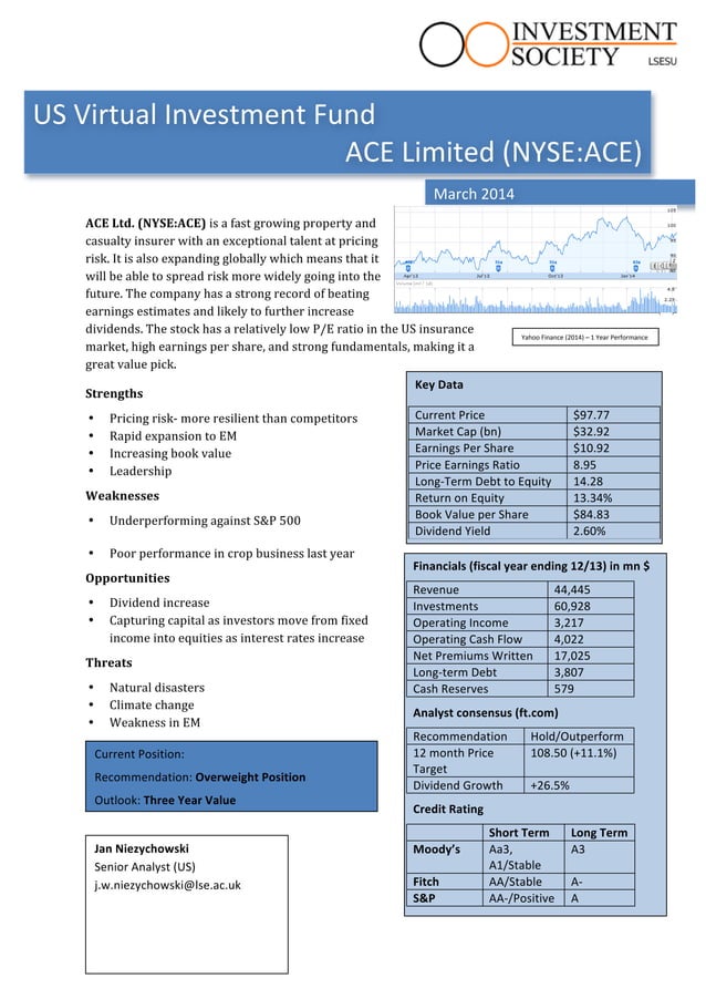 Equity Research Report on ACE Limited | PDF