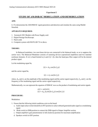 Analog Communication, Doyble Sideband Suppressed Carrier | PDF