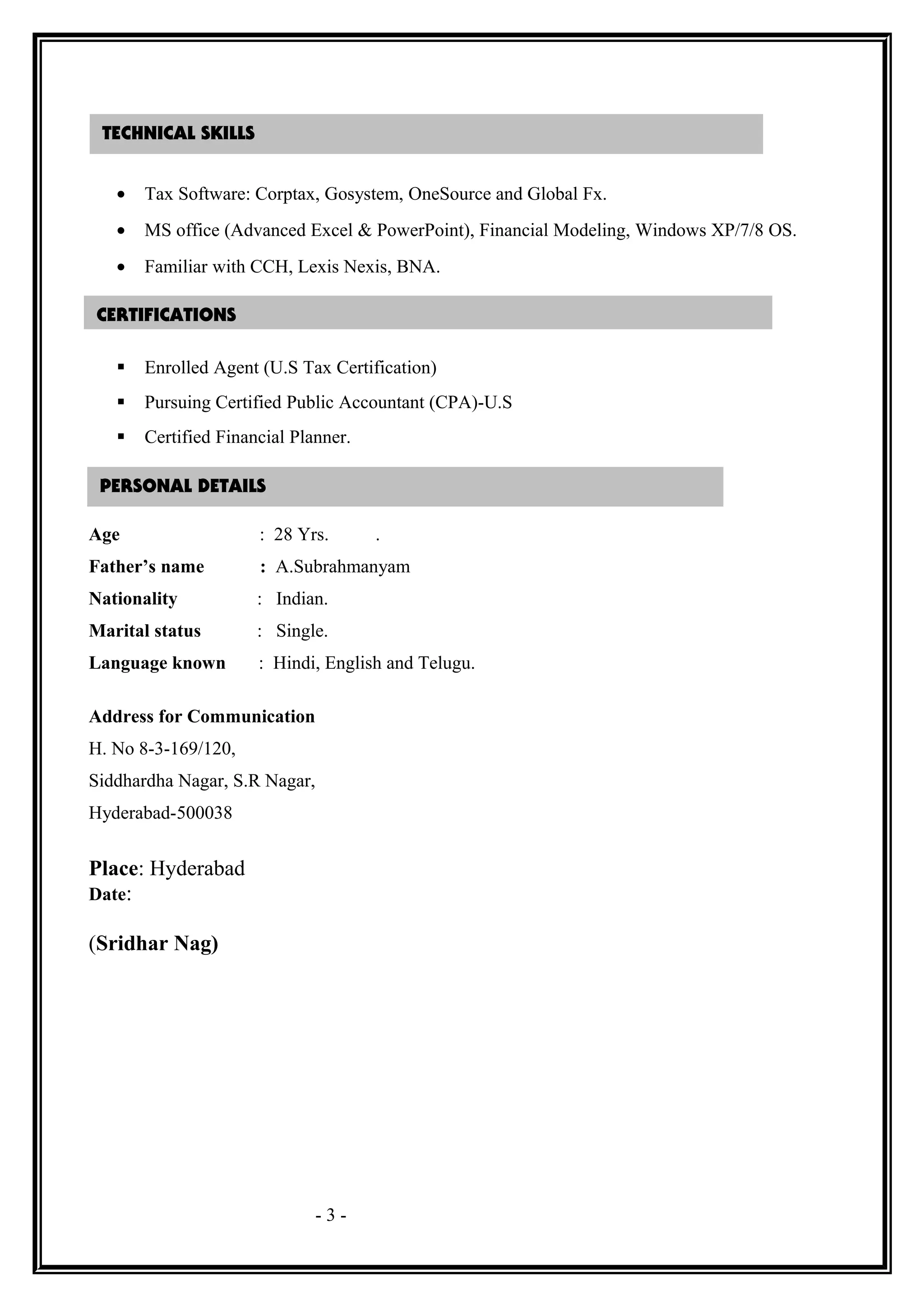 Sridhar Resume | DOC