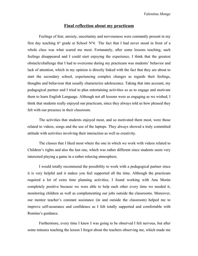 Final Reflection about my Practicum | PDF | Secondary Education | Education