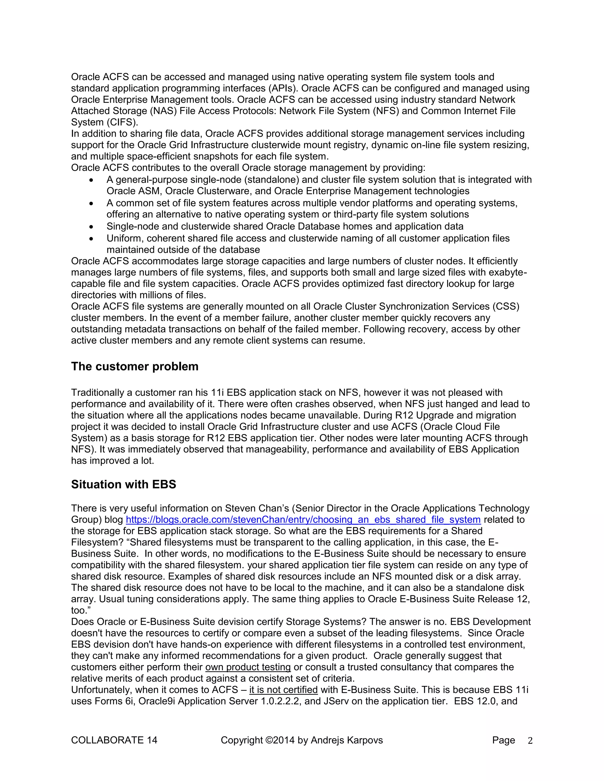 EBS on ACFS white paper | PDF | Operating Systems | Computer Software and Applications