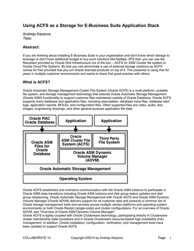EBS on ACFS white paper | PDF | Operating Systems | Computer Software and Applications