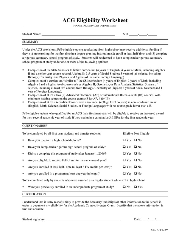 Acg eligibility worksheet | PDF