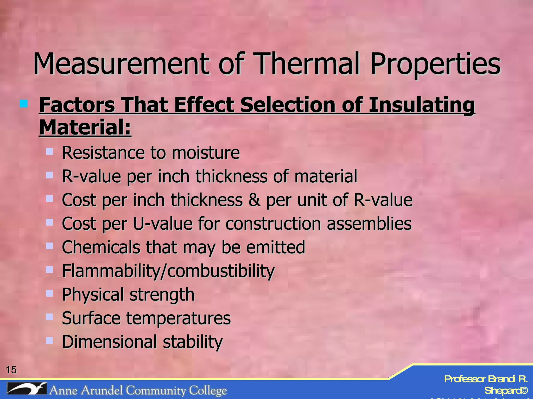ACH 121 Lecture 11b (Thermal & Moisture Protection) | PPT