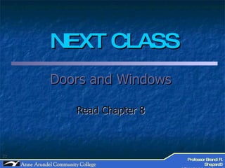 ACH 121 Lecture 11b (Thermal & Moisture Protection) | PPT