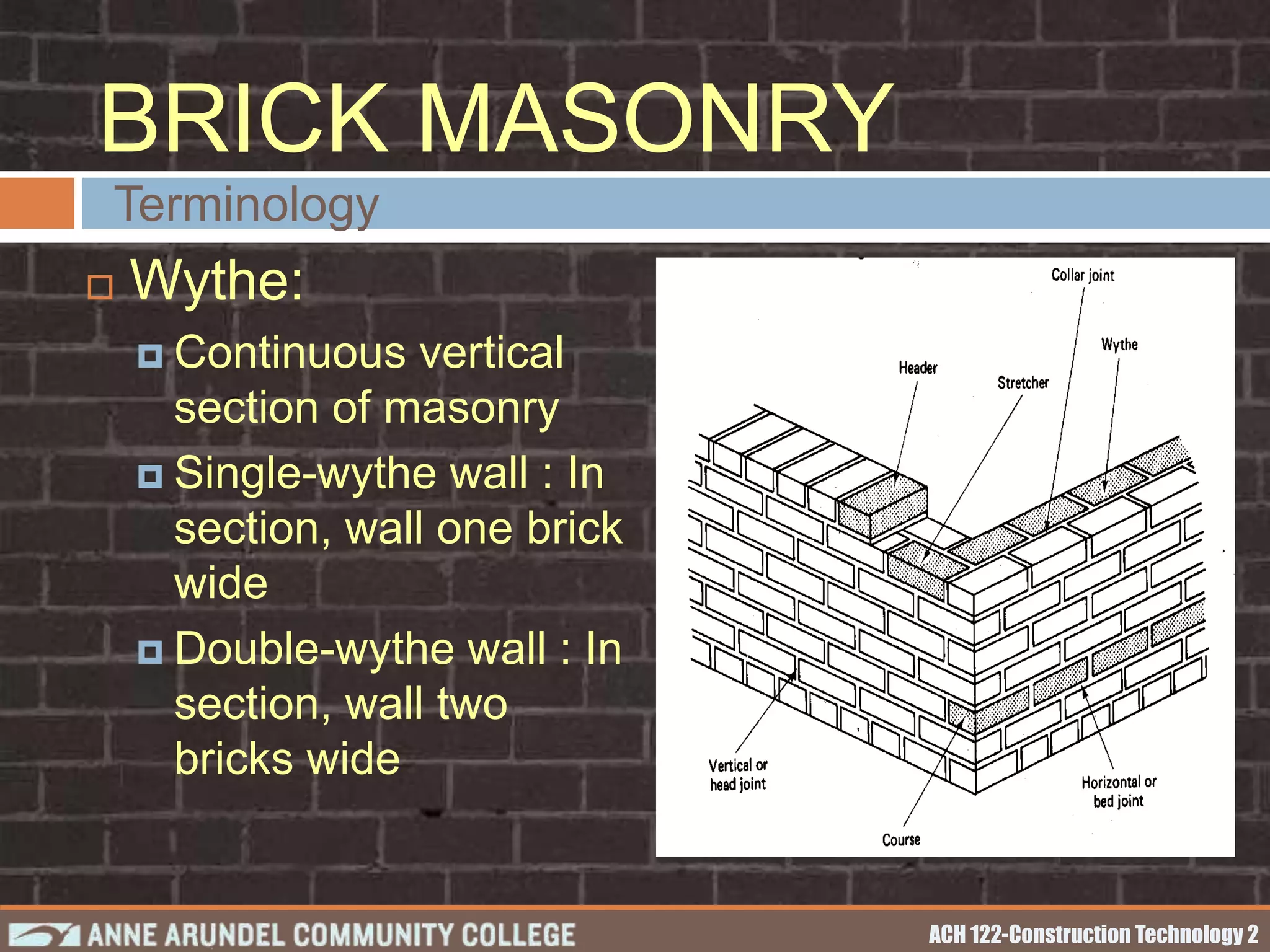 ACH 122 Lecture 05a (Brick Masonry) | PPTX