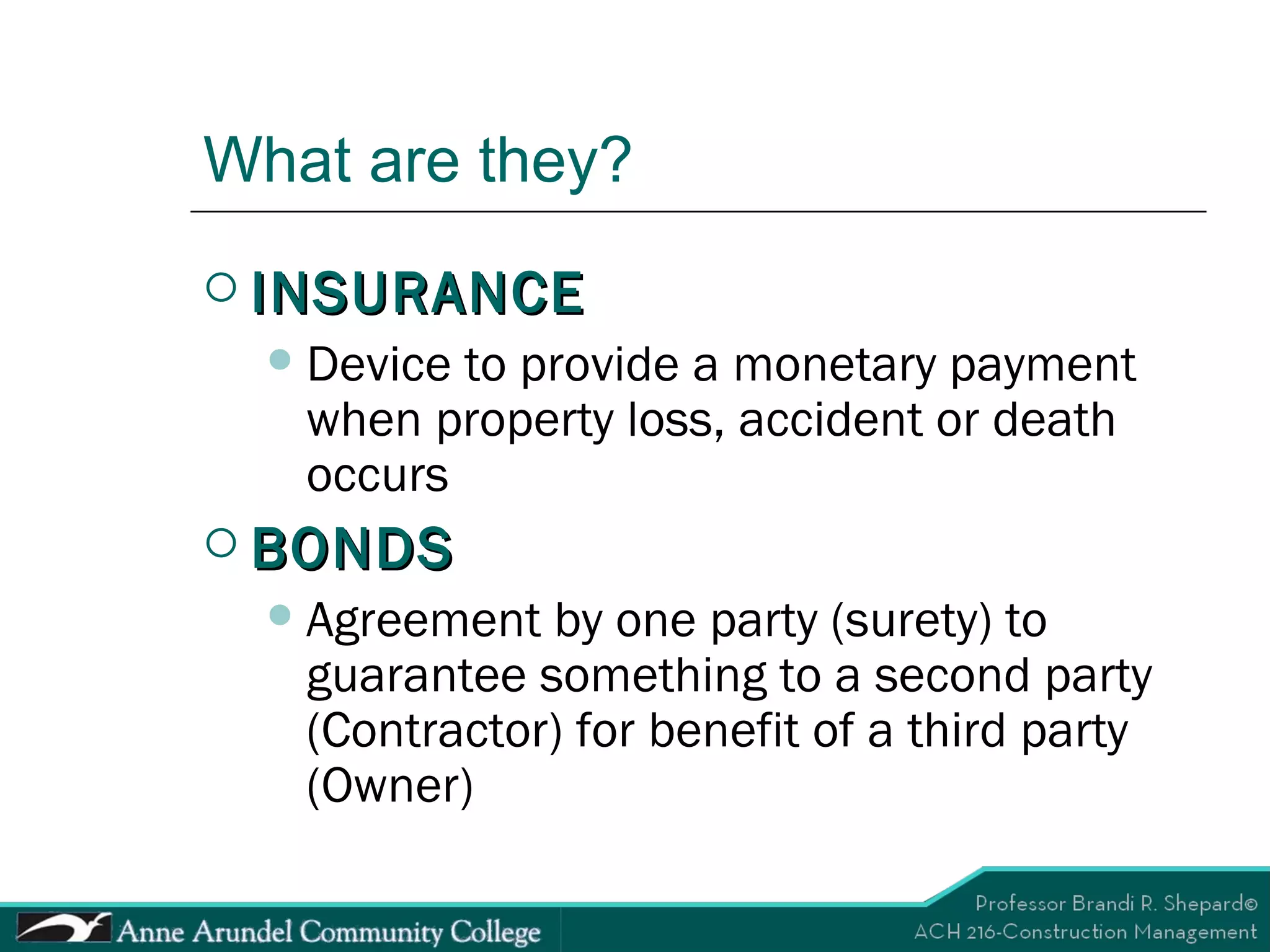 ACH 216 Lecture 05 (Insurance And Bonds) | PPT | Insurance | Personal ...