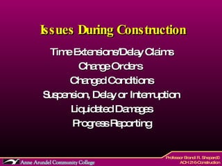 ACH 216 Lecture 09 (Issues During Project) | PPT