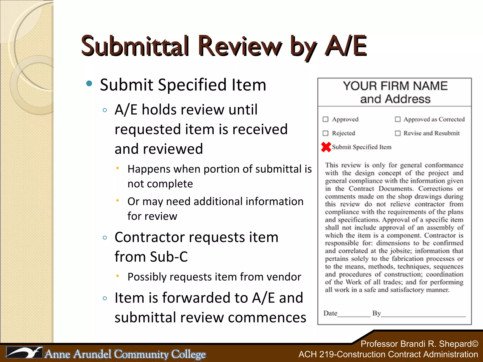 ACH 231 Lecture 08 (Submittals And Shop Drawings) Part 1 | PPT