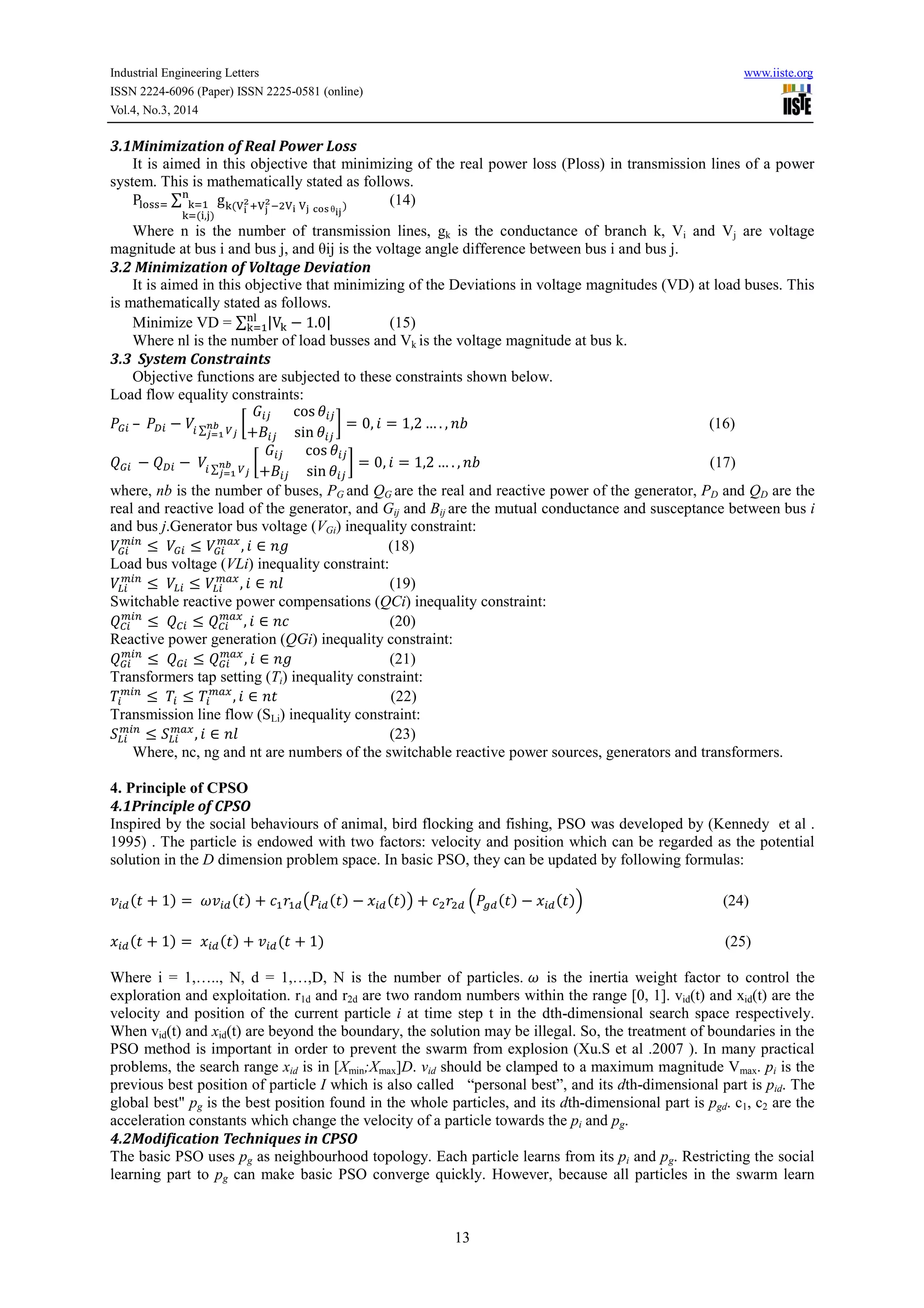 A Chaotic Particle Swarm Optimization Cpso Algorithm For Solving Optimal Reactive Power