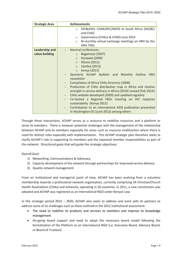 ACHAP strategic plan 2015 to 2020 | PDF