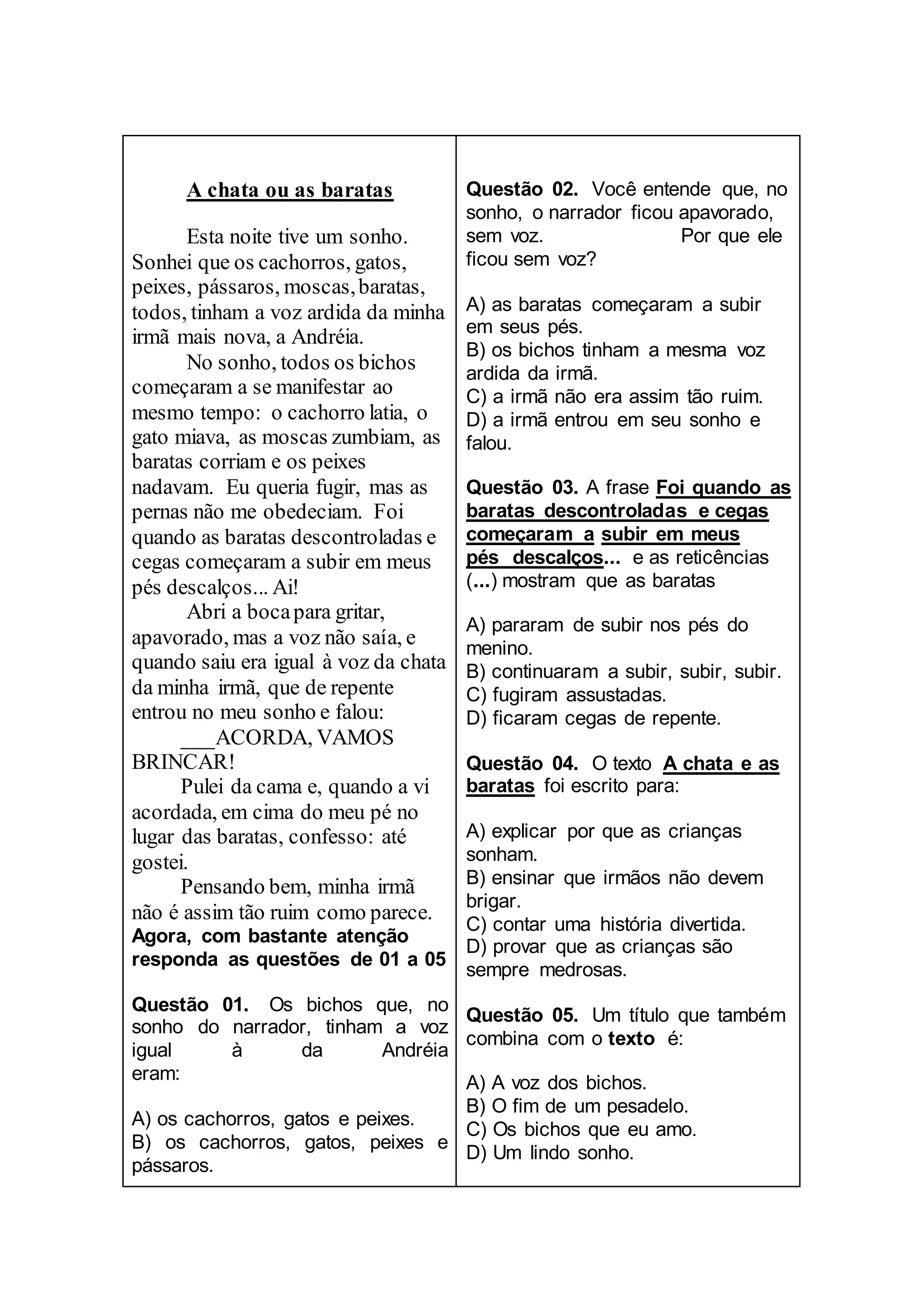A chata ou as baratas | PDF