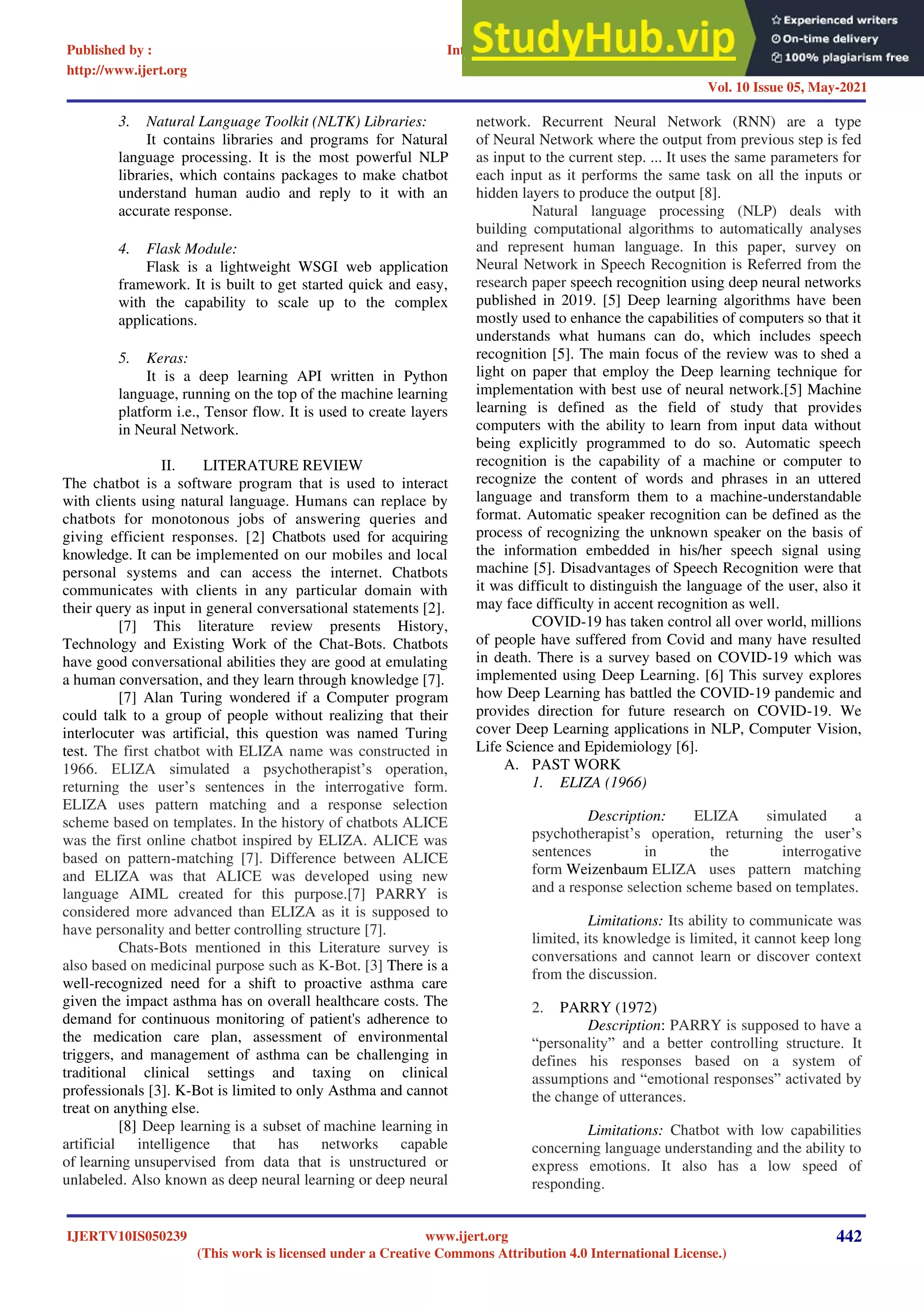 A Chatbot For Medical Purpose Using Deep Learning | PDF