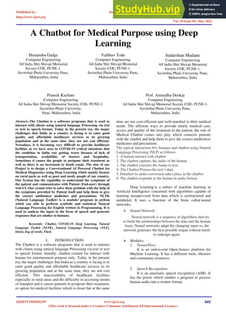 A Chatbot For Medical Purpose Using Deep Learning | PDF