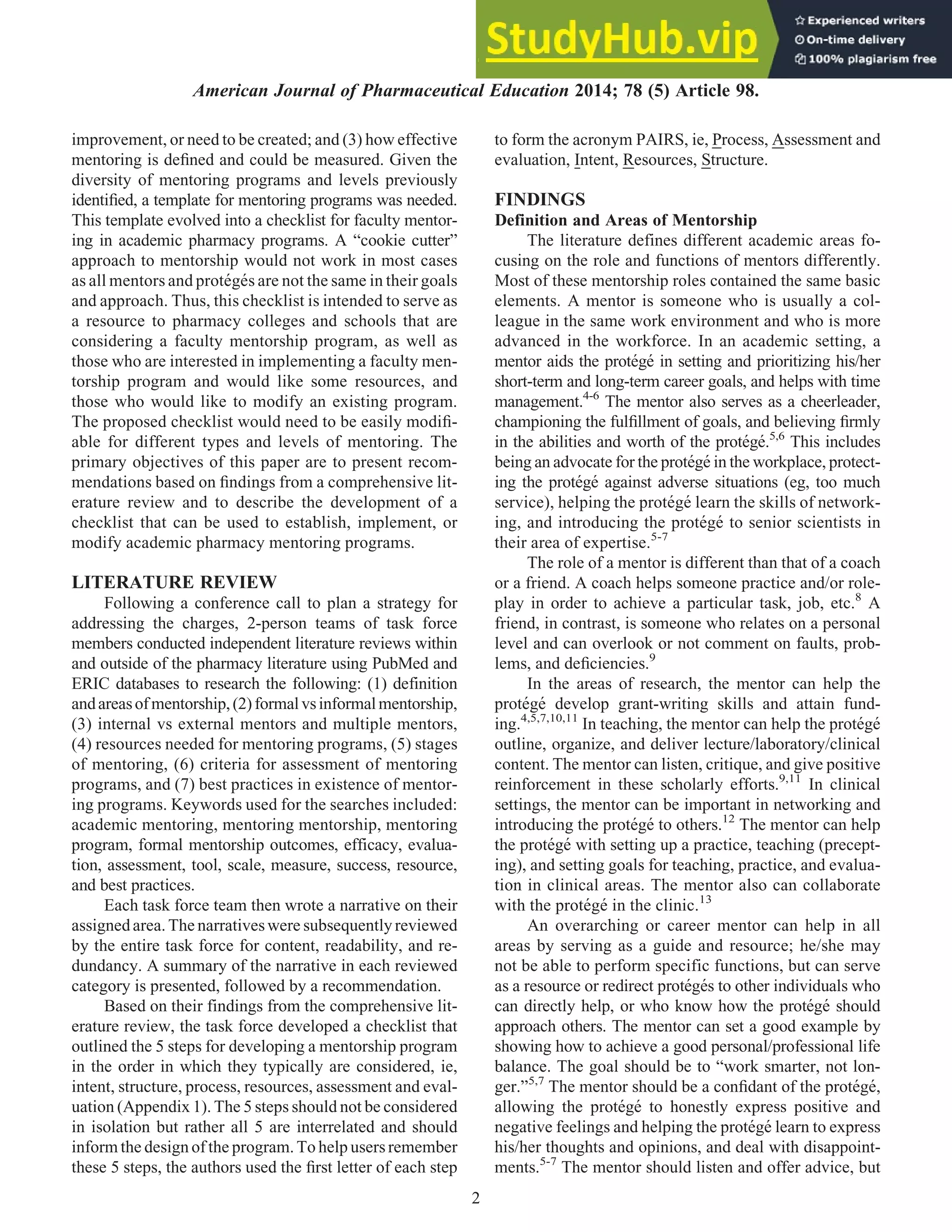 A Checklist For The Development Of Faculty Mentorship Programs | PDF